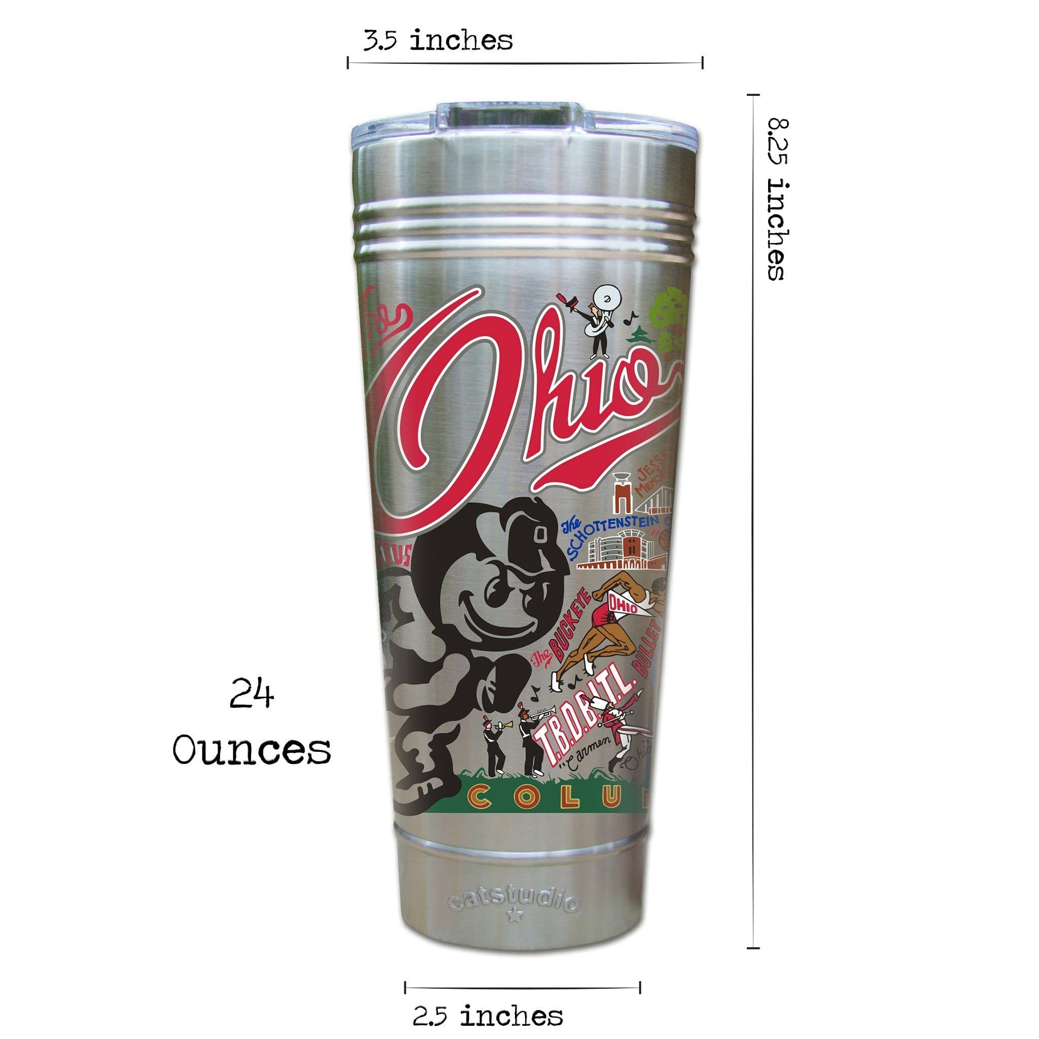 Catstudio Ohio State University Collegiate Thermal Tumbler | Triple Wall Insulation With Non Slip Bottom | Great College Travel Cup for Water, Coffee, Tea, or Smoothies