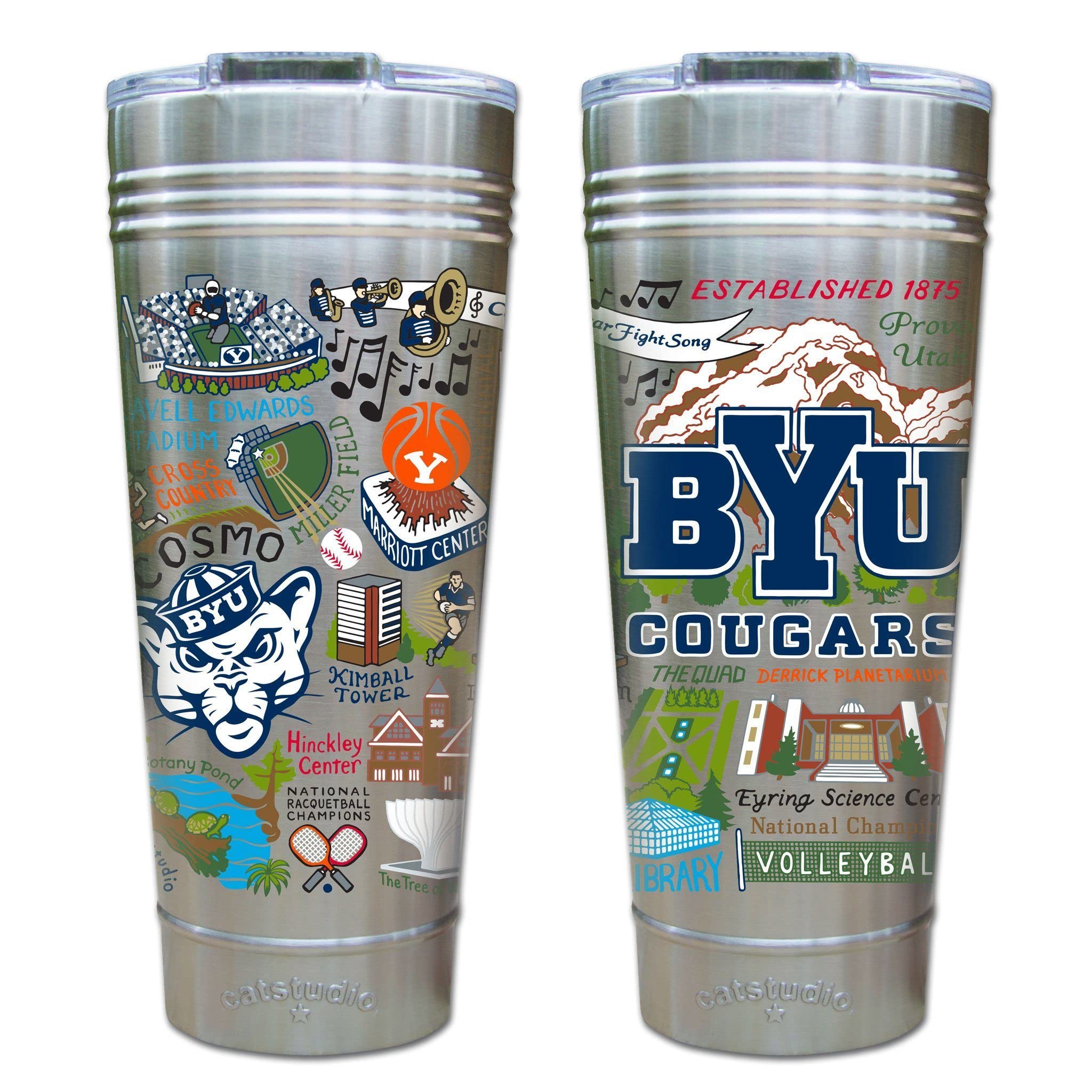Catstudio Brigham Young University Collegiate Thermal Tumbler | Triple Wall Insulation With Non Slip Bottom | Great College travel Cup for Water, Coffee, Tea, or Smoothies