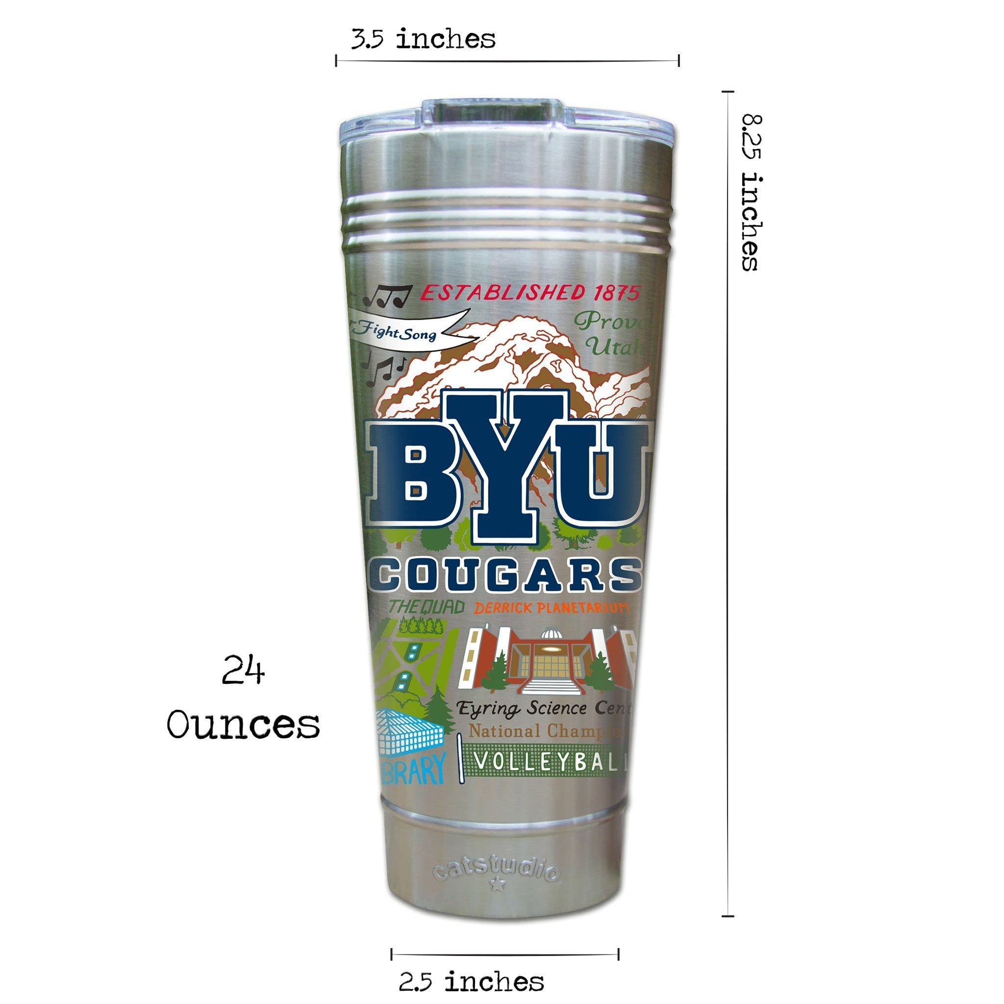 Catstudio Brigham Young University Collegiate Thermal Tumbler | Triple Wall Insulation With Non Slip Bottom | Great College travel Cup for Water, Coffee, Tea, or Smoothies