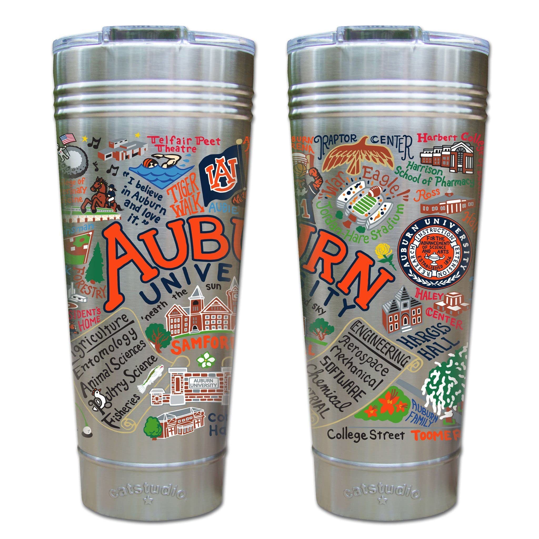 Catstudio Auburn University Collegiate Thermal Tumbler | Triple Wall Insulation With Non Slip Bottom | Great College Travel Cup for Water, Coffee, Tea, or Smoothies