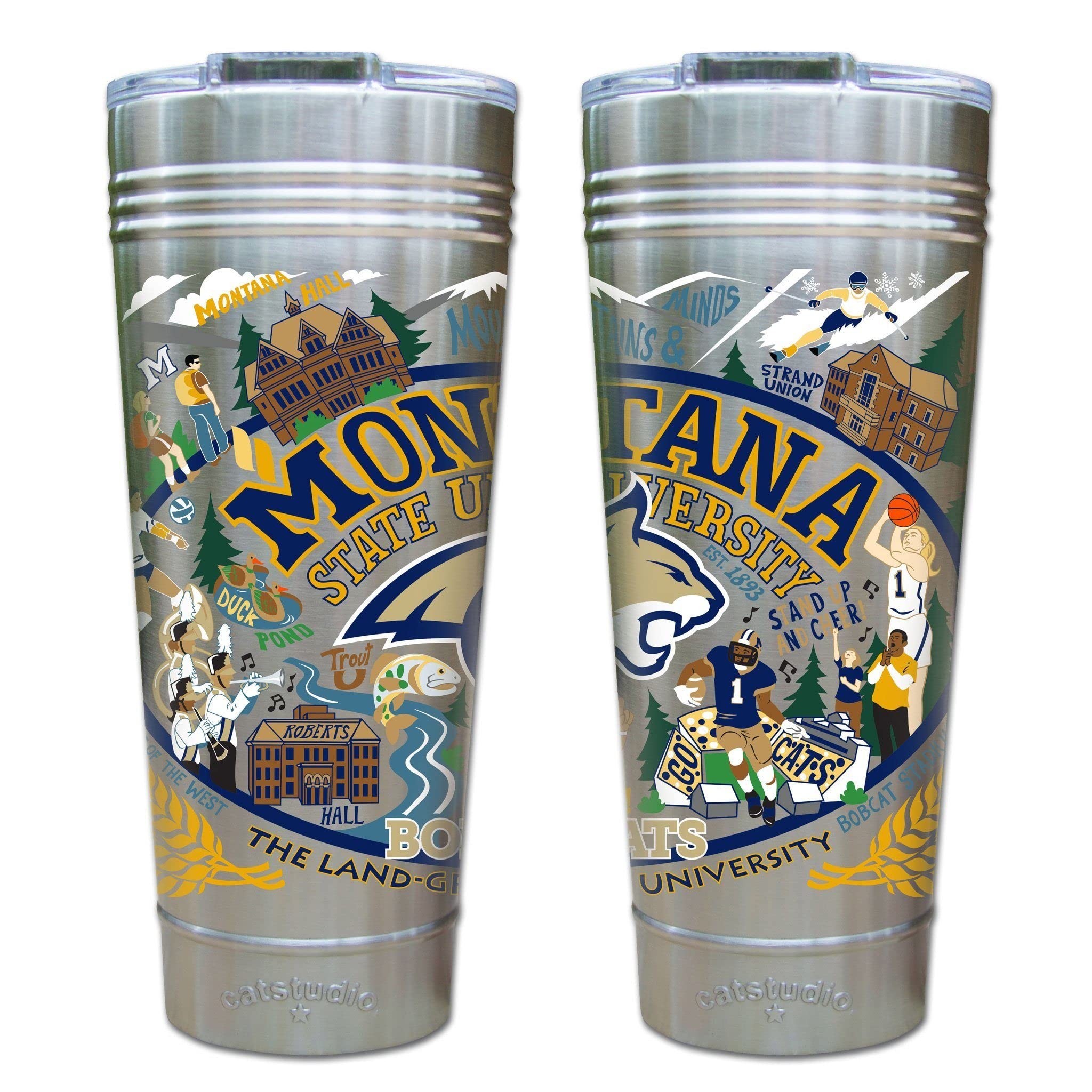 Catstudio Montana State University Collegiate Thermal Tumbler | Triple Wall Insulation With Non Slip Bottom | Great College Travel Cup for Water, Coffee, Tea, or Smoothies