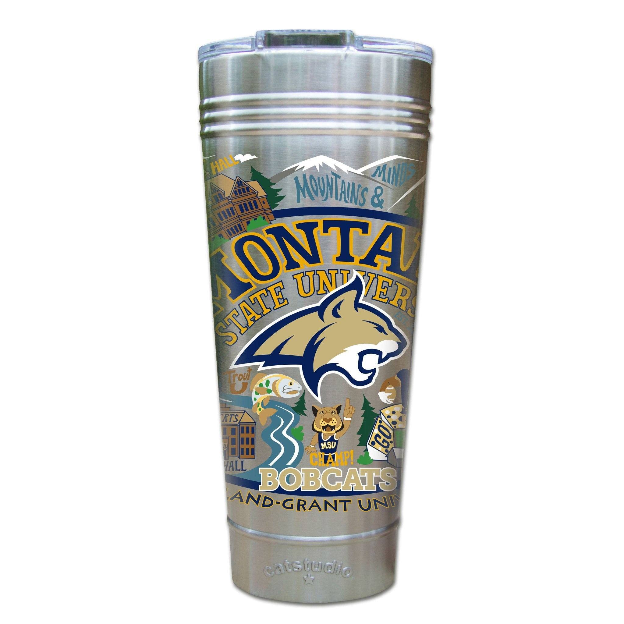 Catstudio Montana State University Collegiate Thermal Tumbler | Triple Wall Insulation With Non Slip Bottom | Great College Travel Cup for Water, Coffee, Tea, or Smoothies