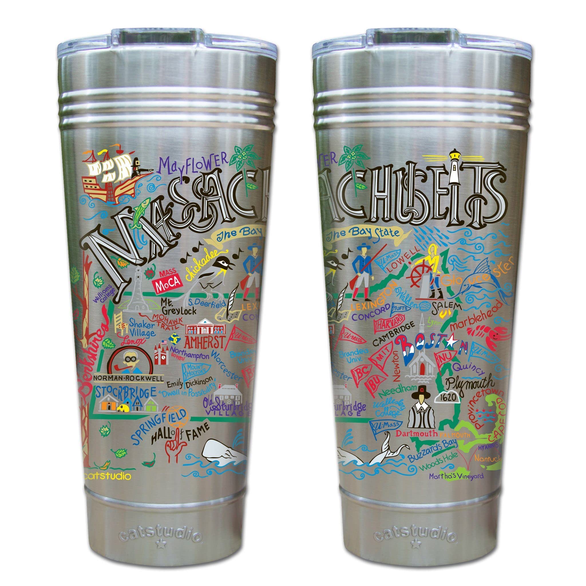 Catstudio Massachusetts Thermal Tumbler | Triple Wall Insulation With Non Slip Bottom | Great Travel Cup for Water, Coffee, Tea, or Smoothies