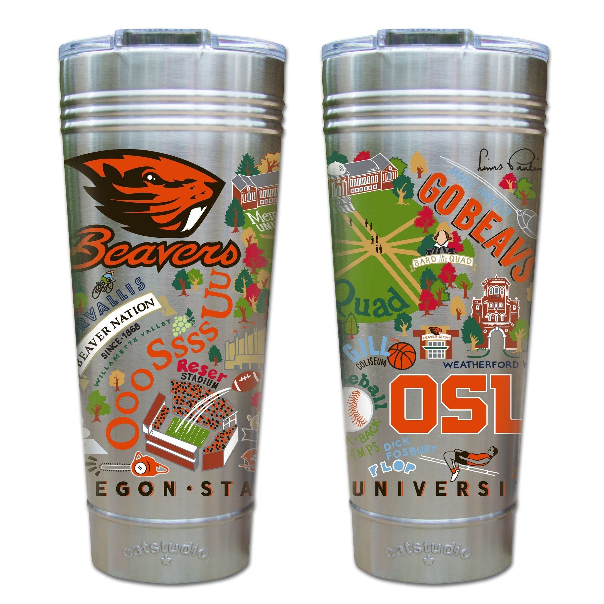 Catstudio Oregon State University Collegiate Thermal Tumbler | Triple Wall Insulation With Non Slip Bottom | Great College Travel Cup for Water, Coffee, Tea, or Smoothies