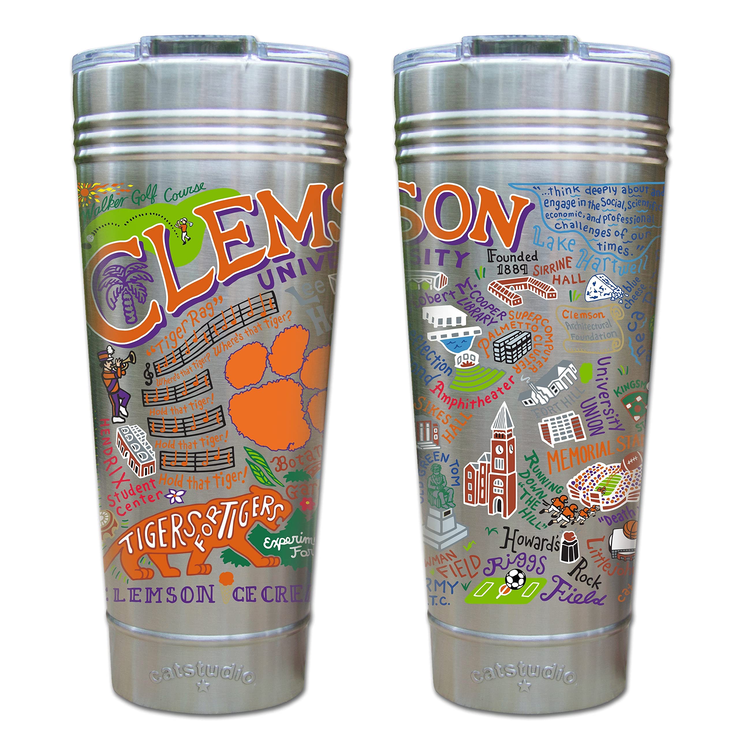 Catstudio Clemson University Collegiate Thermal Tumbler | Triple Wall Insulation With Non Slip Bottom | Great College Travel Cup for Water, Coffee, Tea, or Smoothies