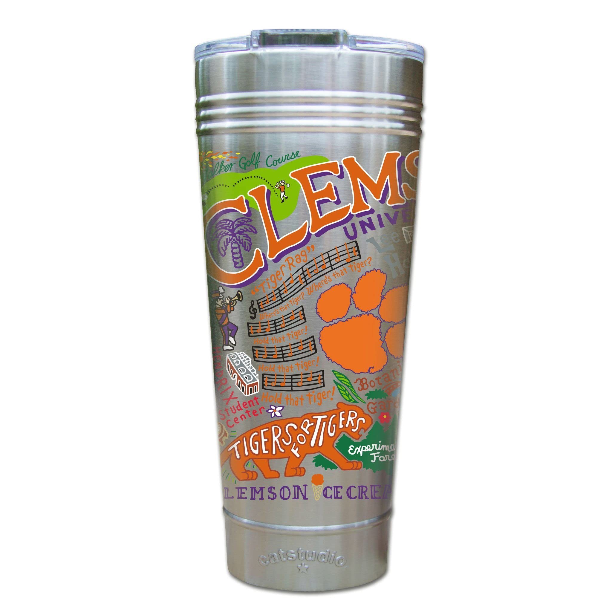 Catstudio Clemson University Collegiate Thermal Tumbler | Triple Wall Insulation With Non Slip Bottom | Great College Travel Cup for Water, Coffee, Tea, or Smoothies
