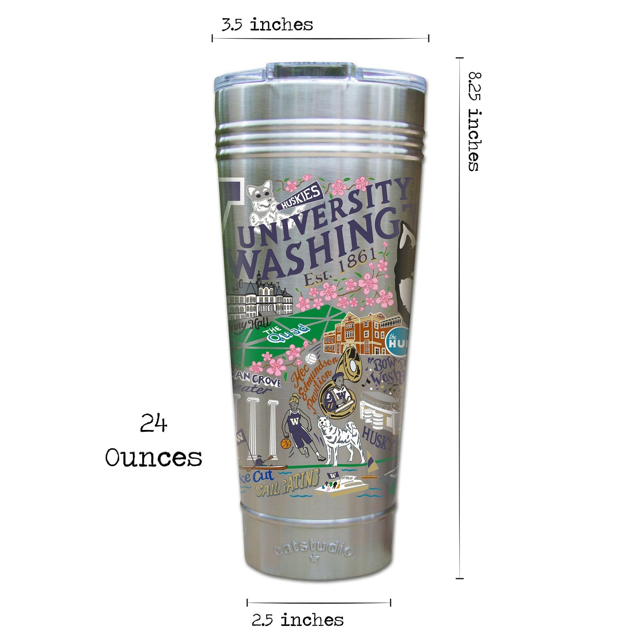 Catstudio Washington, University of Collegiate Thermal Tumbler | Triple Wall Insulation With Non Slip Bottom | Great College Travel Cup for Water, Coffee, Tea, or Smoothies