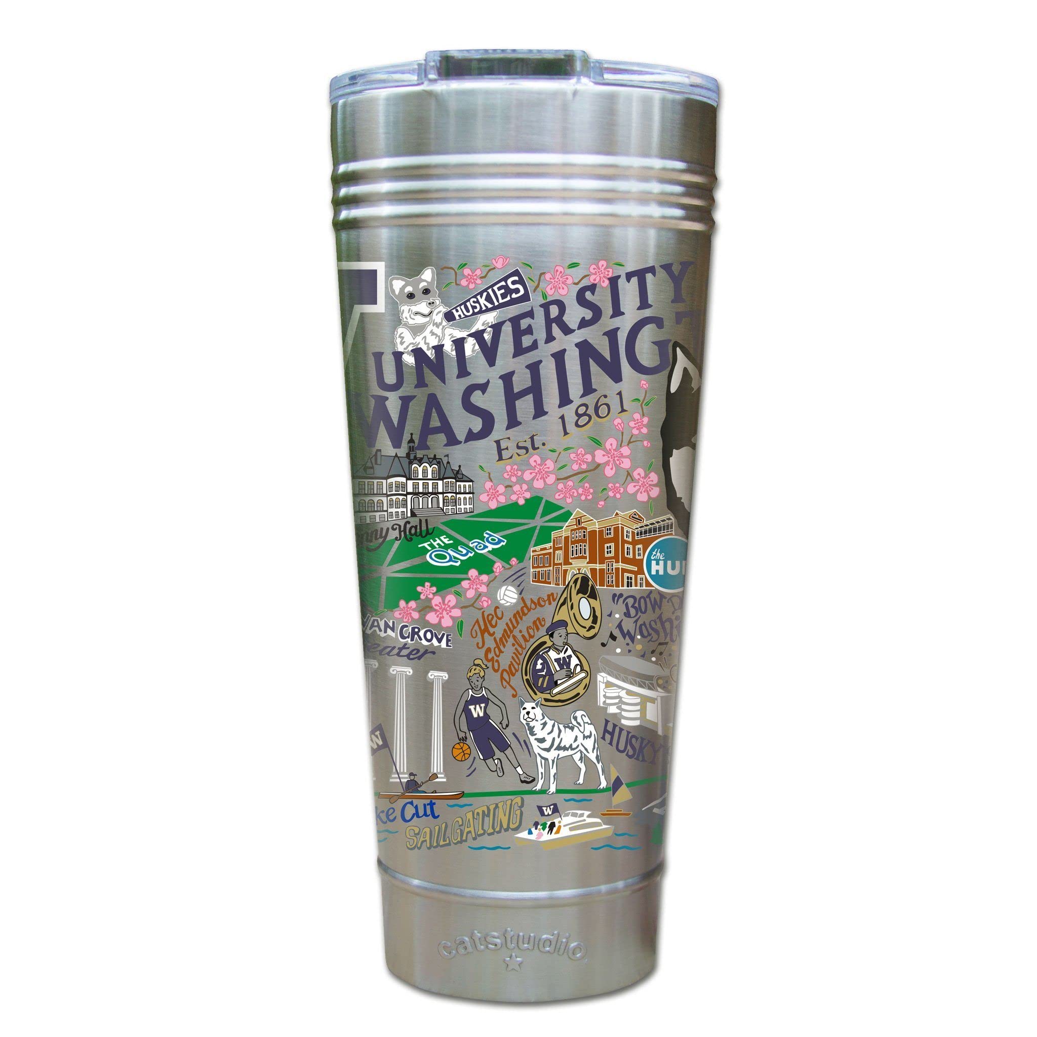 Catstudio Washington, University of Collegiate Thermal Tumbler | Triple Wall Insulation With Non Slip Bottom | Great College Travel Cup for Water, Coffee, Tea, or Smoothies