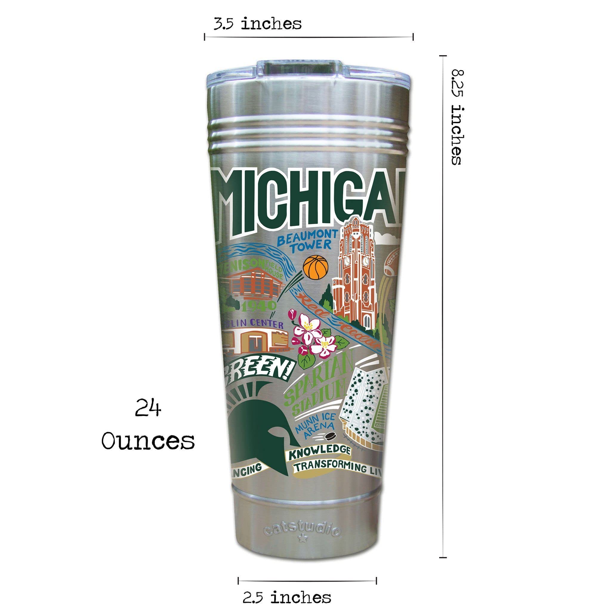 Catstudio Michigan State University Collegiate Thermal Tumbler | Triple Wall Insulation With Non Slip Bottom | Great College Travel Cup for Water, Coffee, Tea, or Smoothies