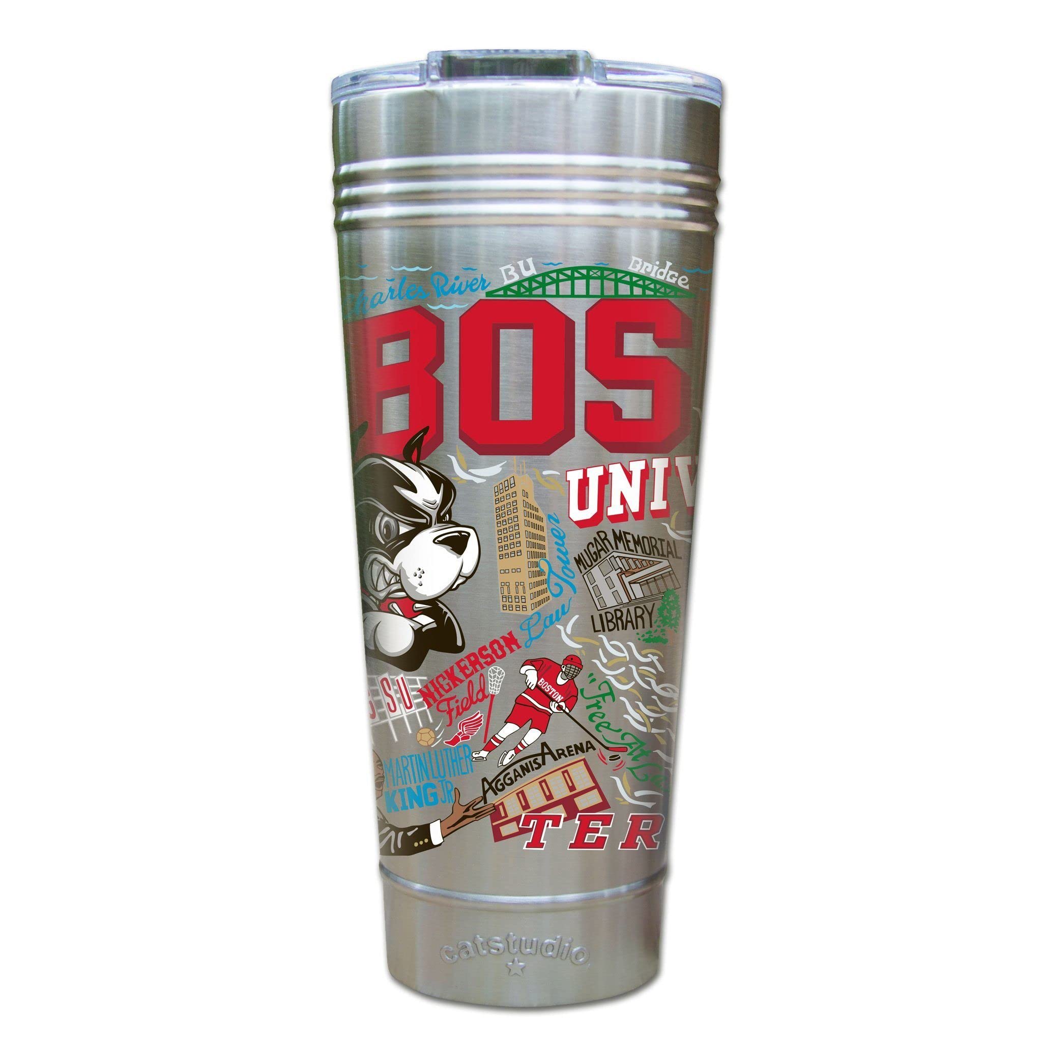 Catstudio Boston University Collegiate Thermal Tumbler | Triple Wall Insulation With Non Slip Bottom | Great College Travel Cup for Water, Coffee, Tea, or Smoothies