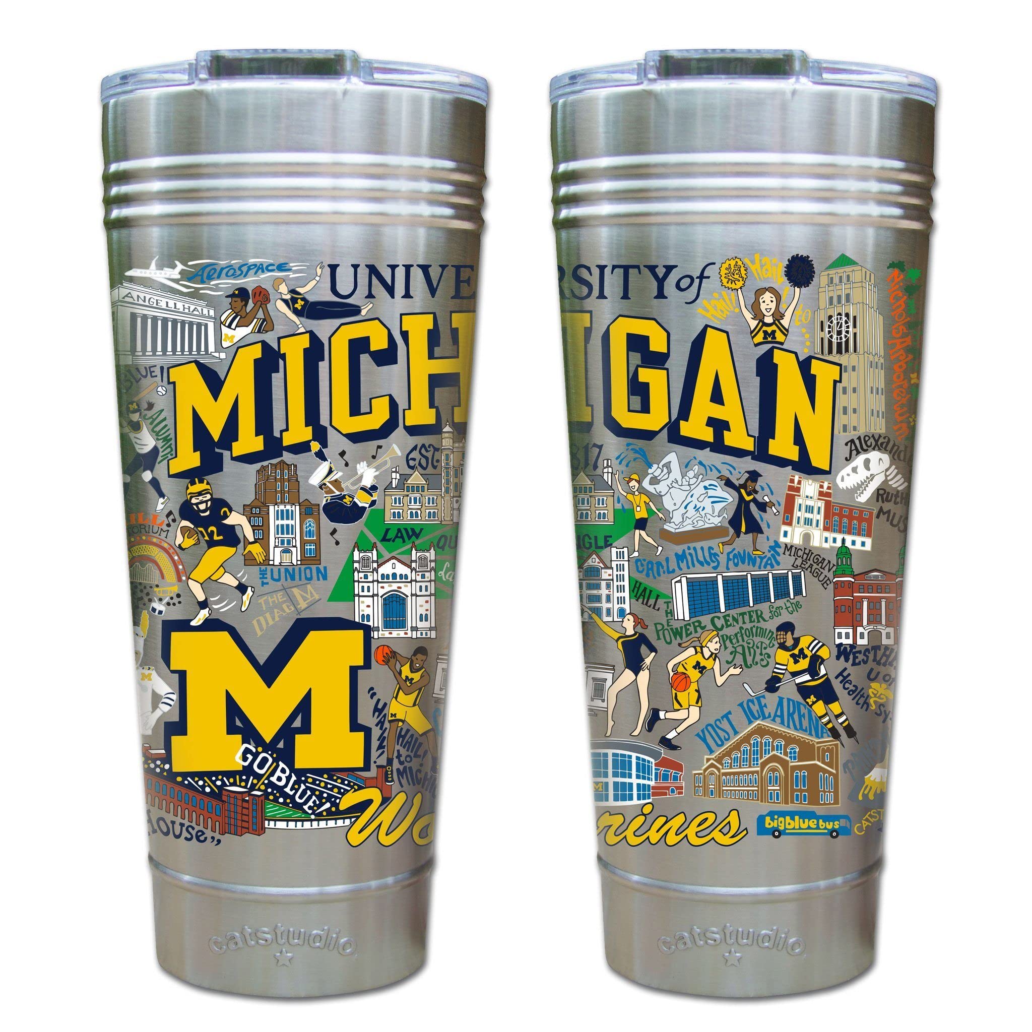 Catstudio Michigan, University of Collegiate Thermal Tumbler | Triple Wall Insulation With Non Slip Bottom | Great College Travel Cup for Water, Coffee, Tea, or Smoothies