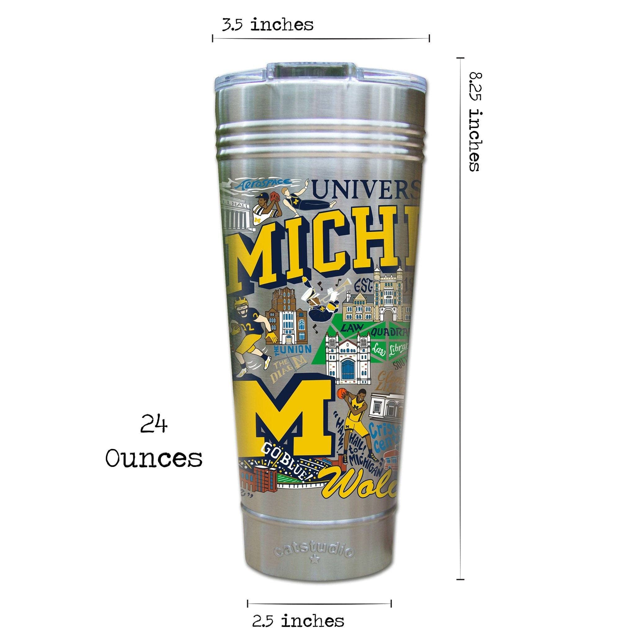 Catstudio Michigan, University of Collegiate Thermal Tumbler | Triple Wall Insulation With Non Slip Bottom | Great College Travel Cup for Water, Coffee, Tea, or Smoothies