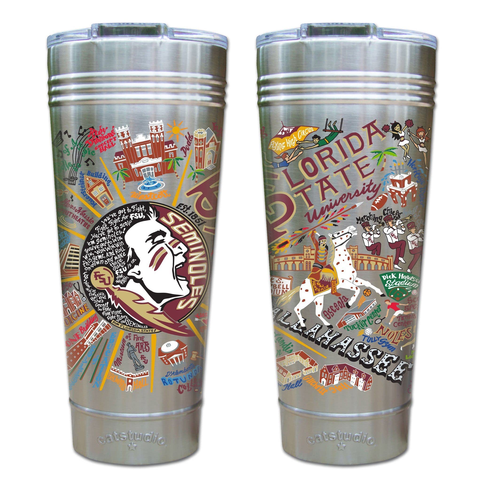 Catstudio Florida State University Collegiate Thermal Tumbler | Triple Wall Insulation With Non Slip Bottom | Great College Travel Cup for Water, Coffee, Tea, or Smoothies