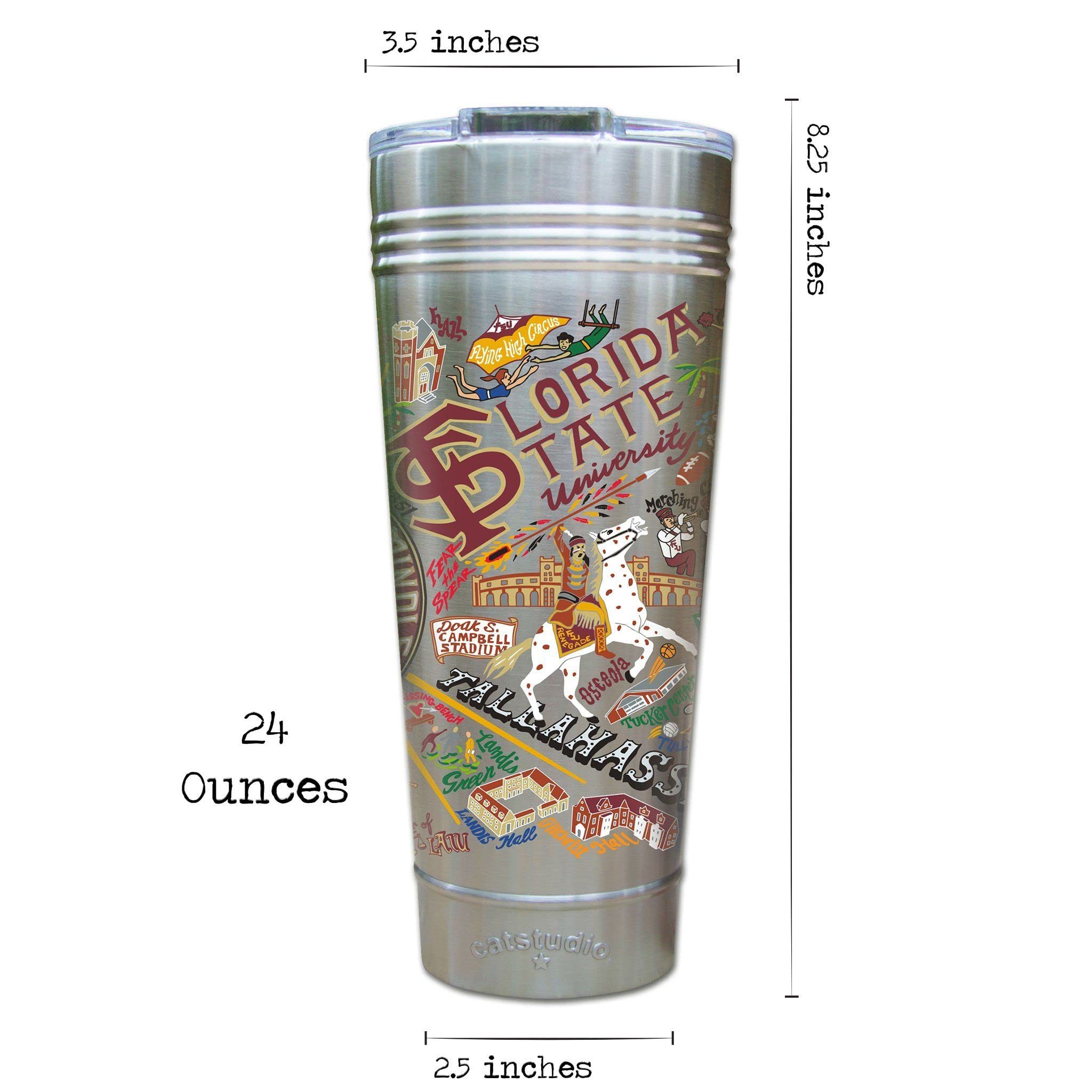 Catstudio Florida State University Collegiate Thermal Tumbler | Triple Wall Insulation With Non Slip Bottom | Great College Travel Cup for Water, Coffee, Tea, or Smoothies