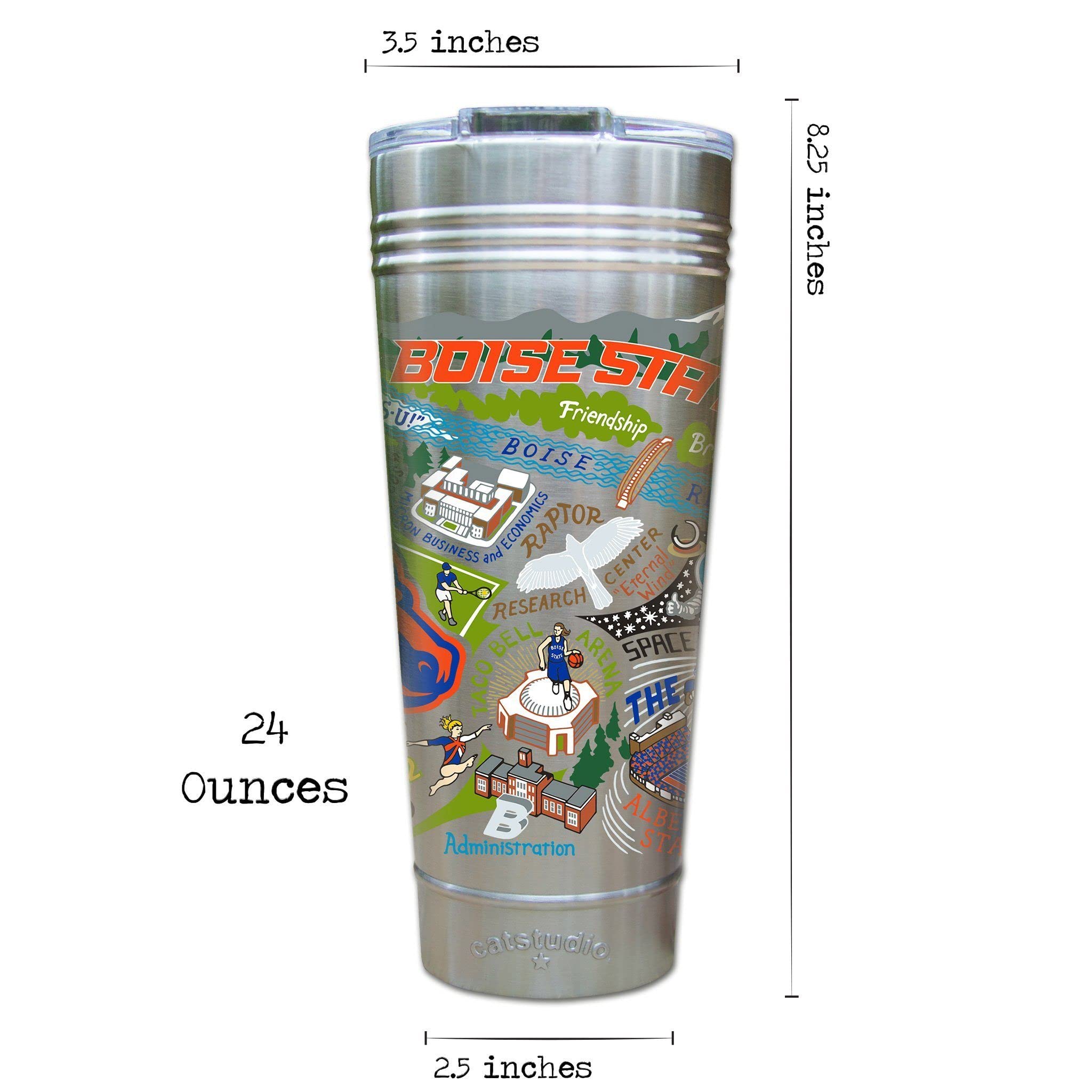 Catstudio Boise State University Collegiate Thermal Tumbler | Triple Wall Insulation With Non Slip Bottom | Great College Travel Cup for Water, Coffee, Tea, or Smoothies