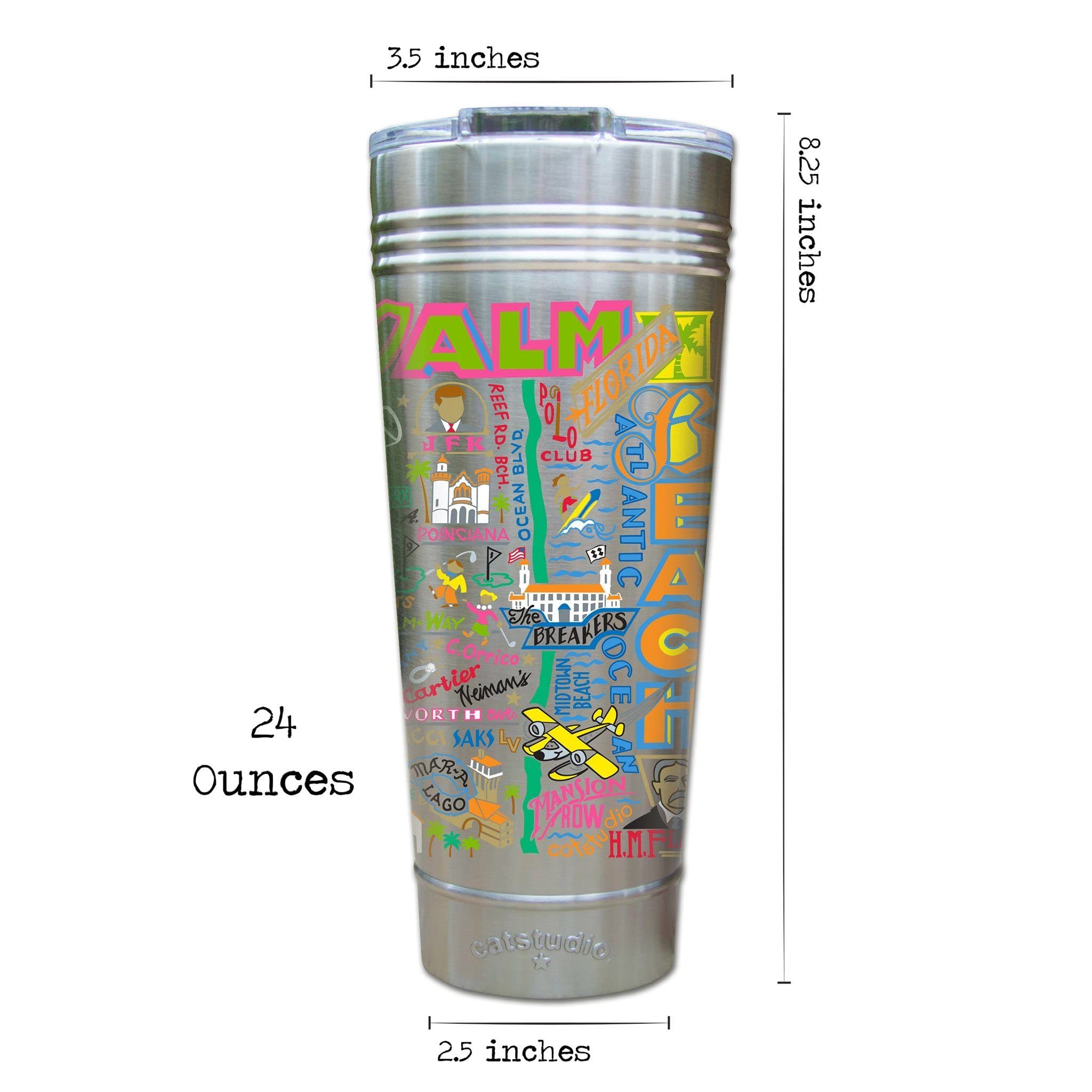 Catstudio Palm Beach Thermal Tumbler | Triple Wall Insulation With Non Slip Bottom | Great Travel Cup for Water, Coffee, Tea, or Smoothies