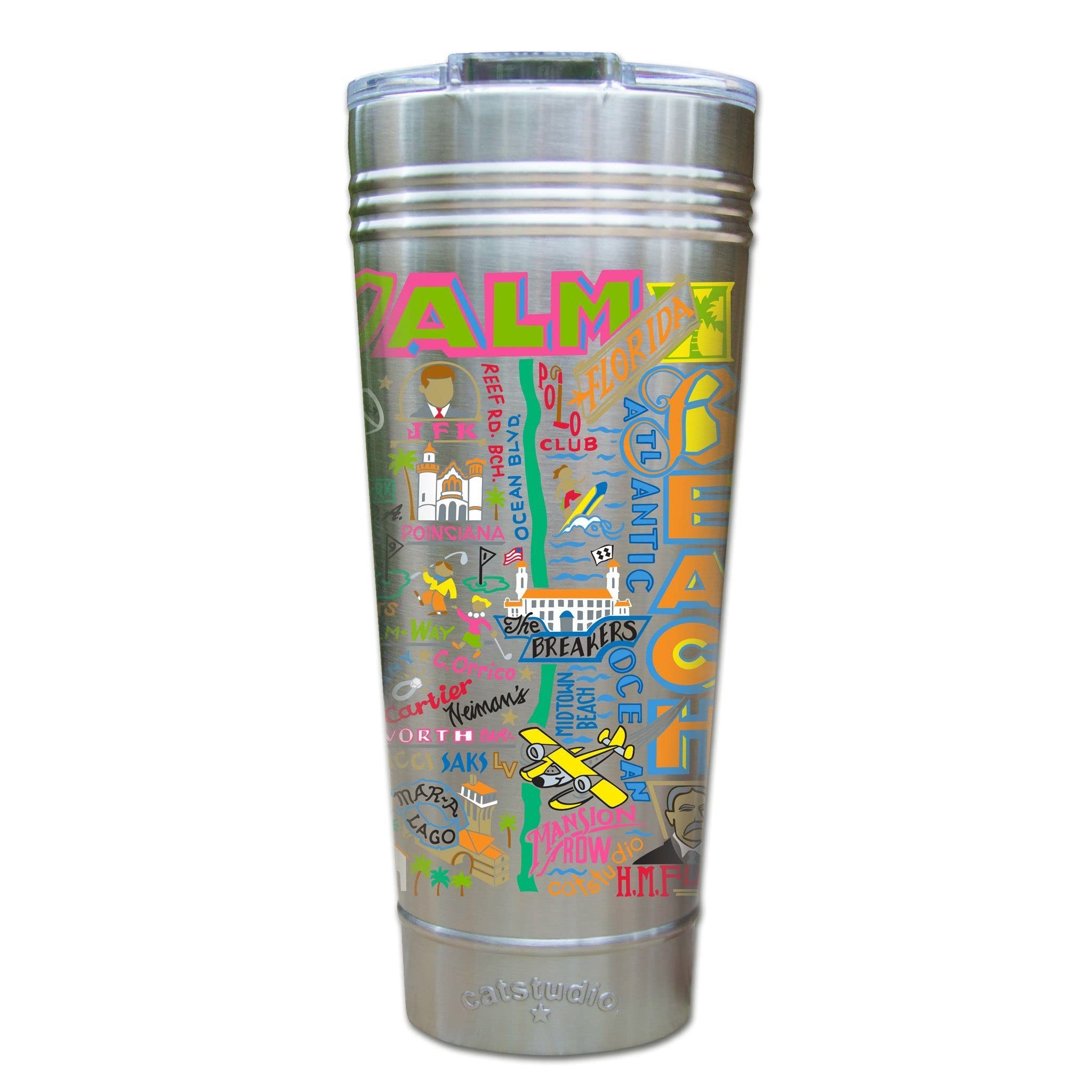 Catstudio Palm Beach Thermal Tumbler | Triple Wall Insulation With Non Slip Bottom | Great Travel Cup for Water, Coffee, Tea, or Smoothies