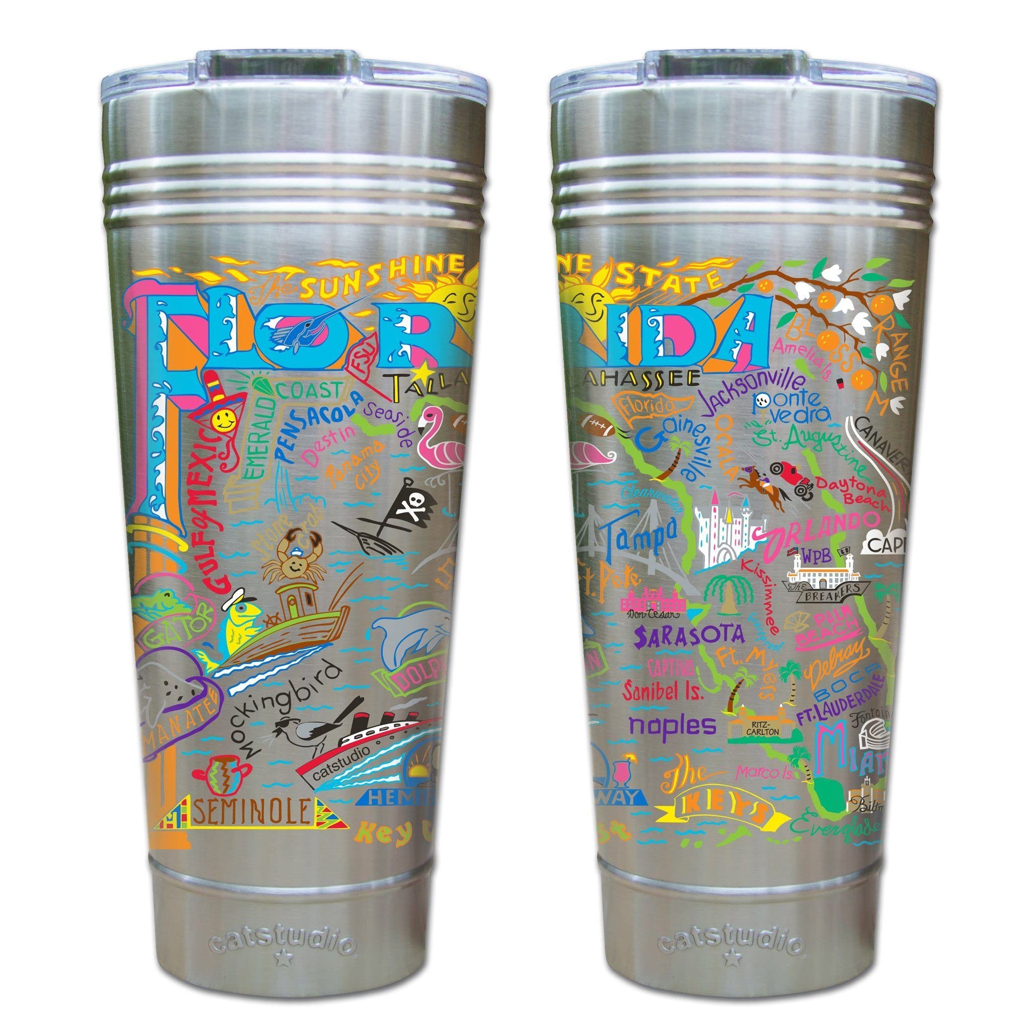 Catstudio Florida Thermal Tumbler | Triple Wall Insulation With Non Slip Bottom | Great Travel Cup for Water, Coffee, Tea, or Smoothies