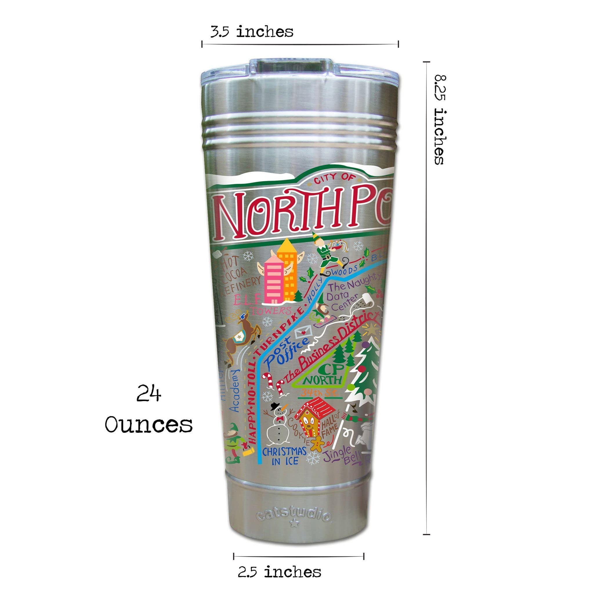 Catstudio North Pole City Thermal Tumbler | Triple Wall Insulation With Non Slip Bottom | Great Holiday and Christmas Travel Cup for Water, Coffee, Tea, or Smoothies