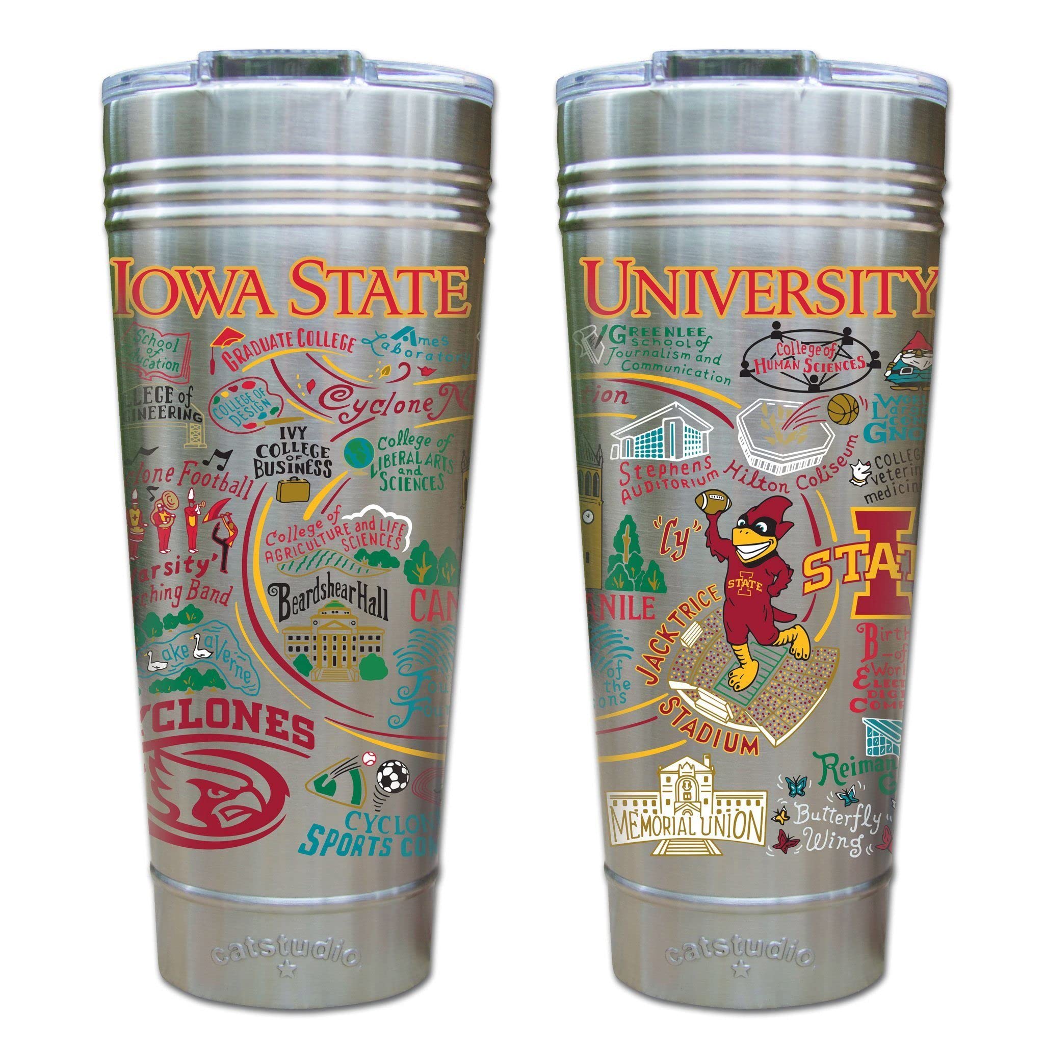 Catstudio Iowa State University Collegiate Thermal Tumbler | Triple Wall Insulation With Non Slip Bottom | Great College Travel Cup for Water, Coffee, Tea, or Smoothies