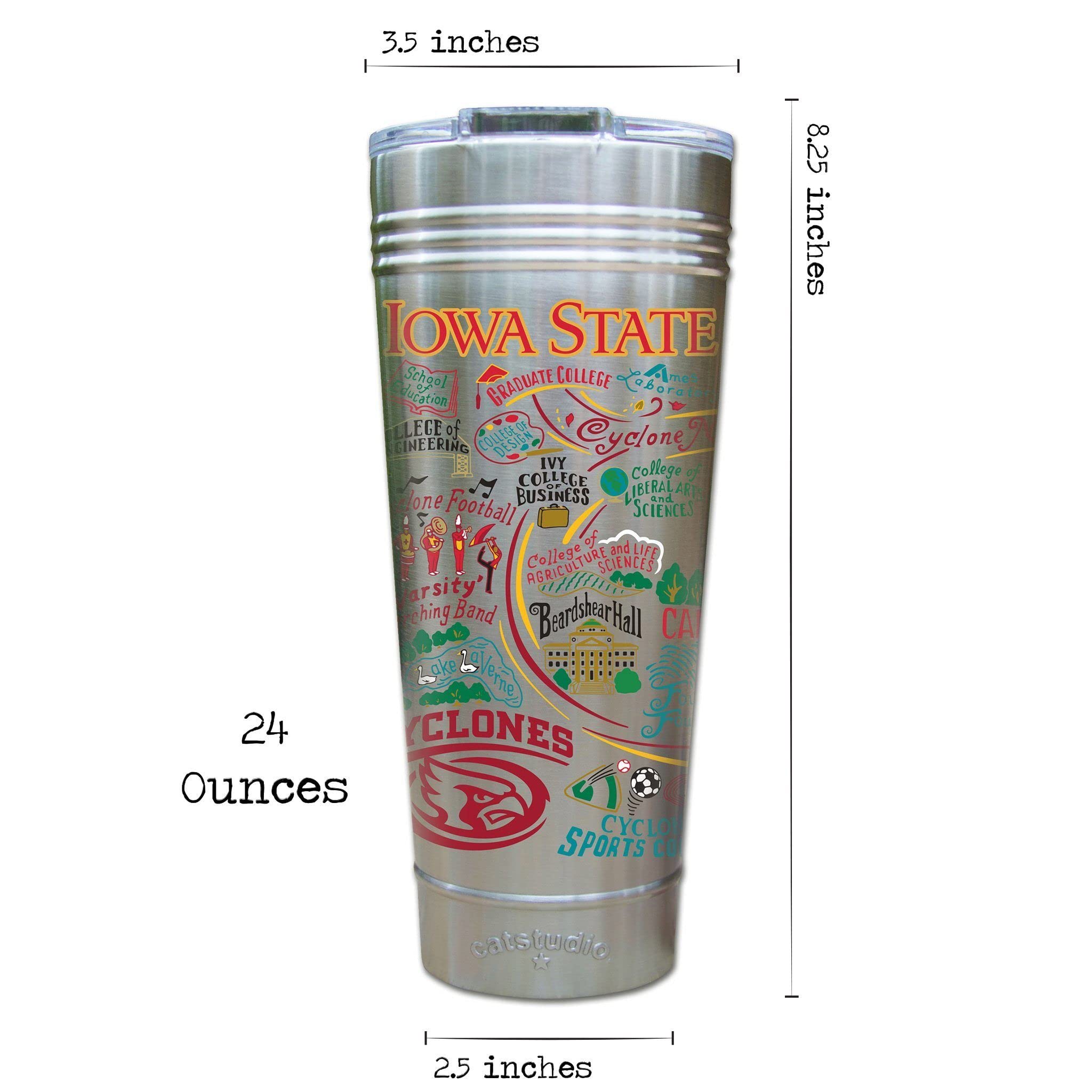 Catstudio Iowa State University Collegiate Thermal Tumbler | Triple Wall Insulation With Non Slip Bottom | Great College Travel Cup for Water, Coffee, Tea, or Smoothies