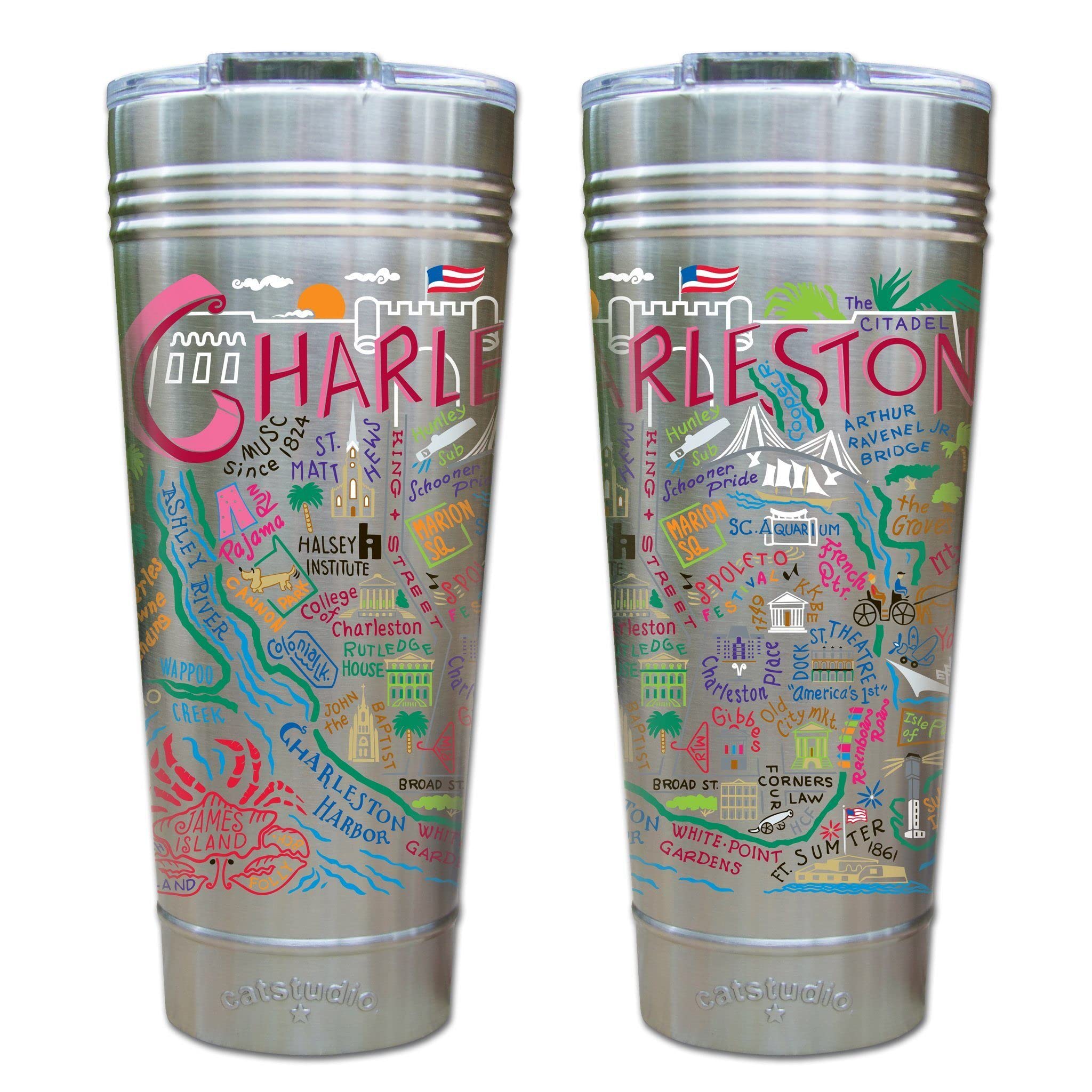 Catstudio Charleston Thermal Tumbler | Triple Wall Insulation With Non Slip Bottom | Great Travel Cup for Water, Coffee, Tea, or Smoothies
