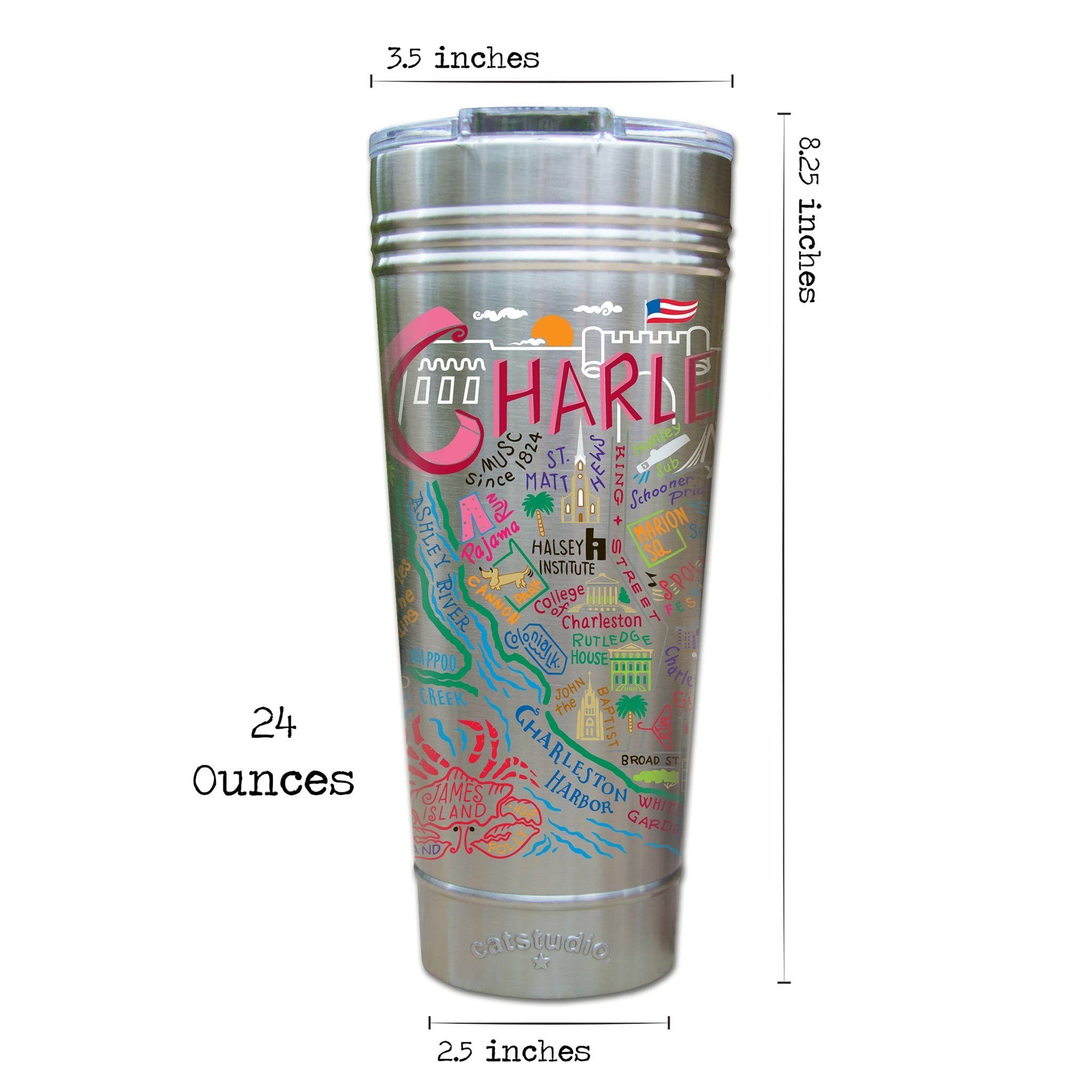 Catstudio Charleston Thermal Tumbler | Triple Wall Insulation With Non Slip Bottom | Great Travel Cup for Water, Coffee, Tea, or Smoothies