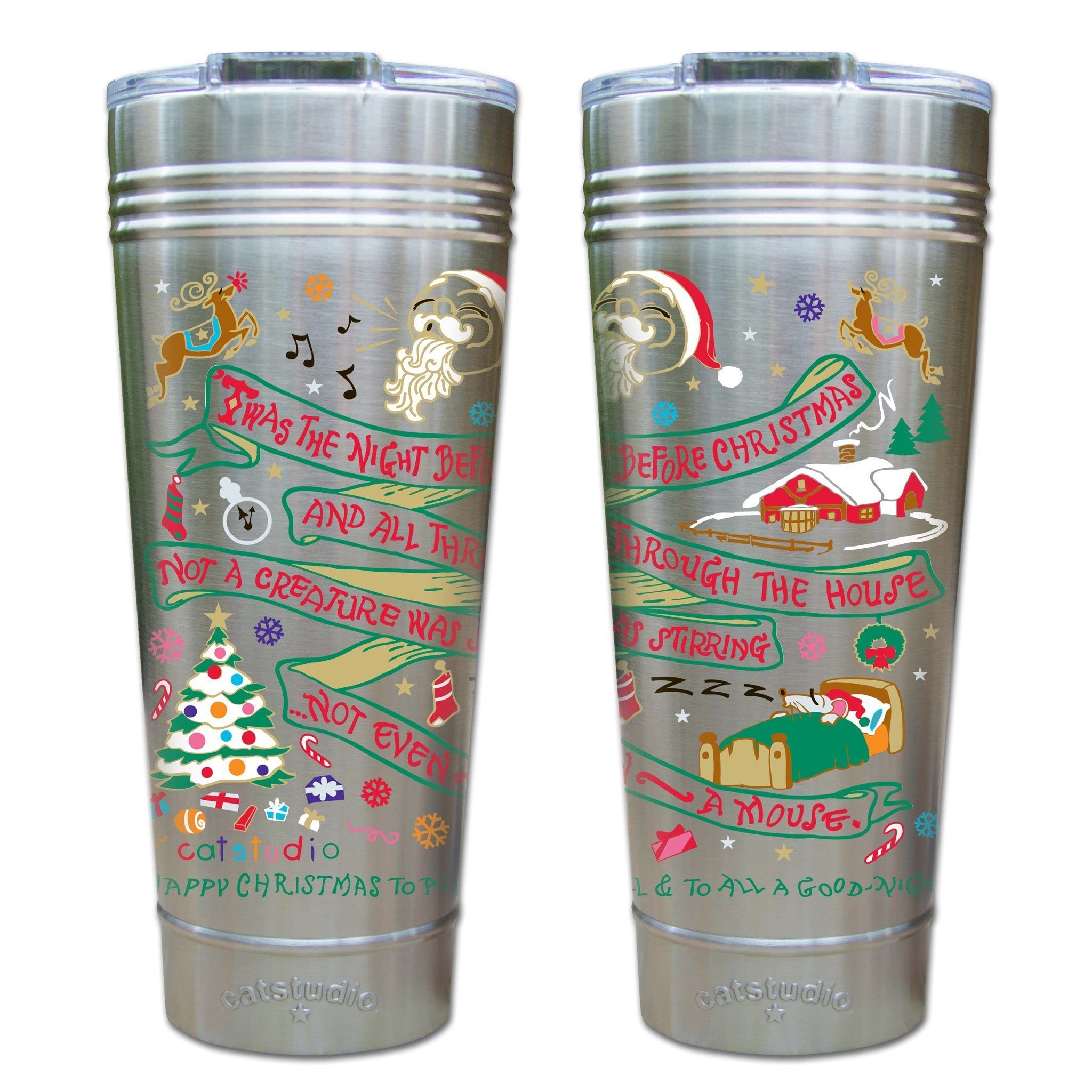 Catstudio Night Before Christmas Thermal Tumbler | Triple Wall Insulation With Non Slip Bottom | Great Holiday and Christmas Travel Cup for Water, Coffee, Tea, or Smoothies