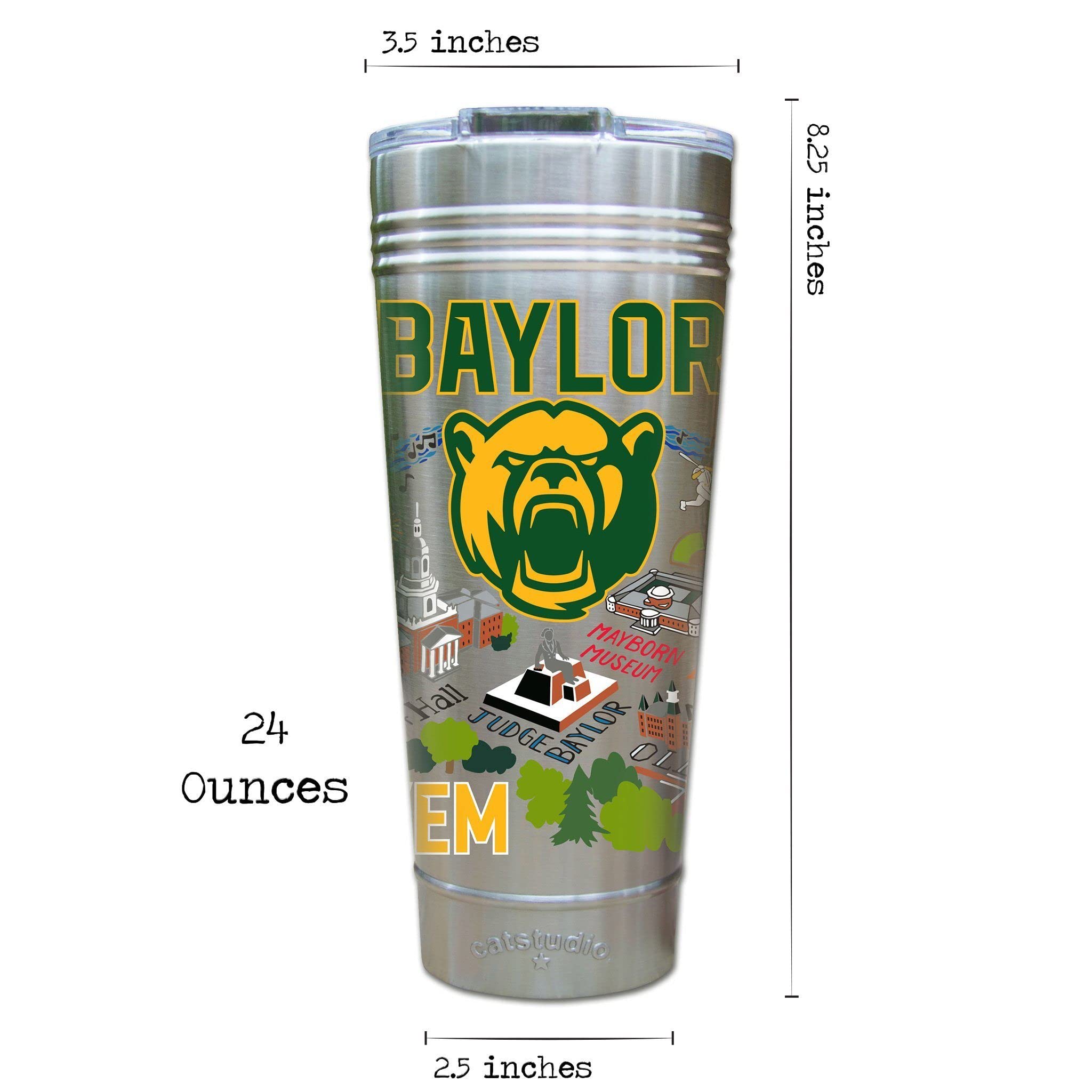Catstudio Baylor University Collegiate Thermal Tumbler | Triple Wall Insulation With Non Slip Bottom | Great College Travel Cup for Water, Coffee, Tea, or Smoothies