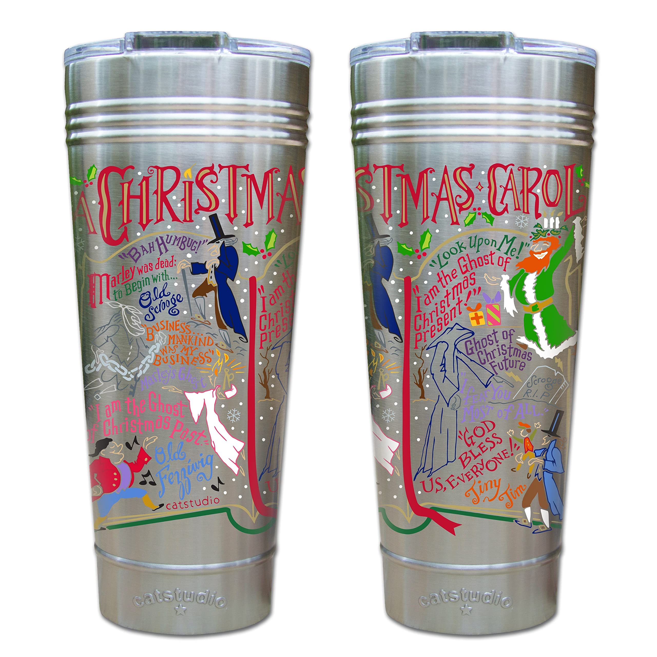 Catstudio Christmas Carol Thermal Tumbler | Triple Wall Insulation With Non Slip Bottom | Great Holiday and Christmas Travel Cup for Water, Coffee, Tea, or Smoothies