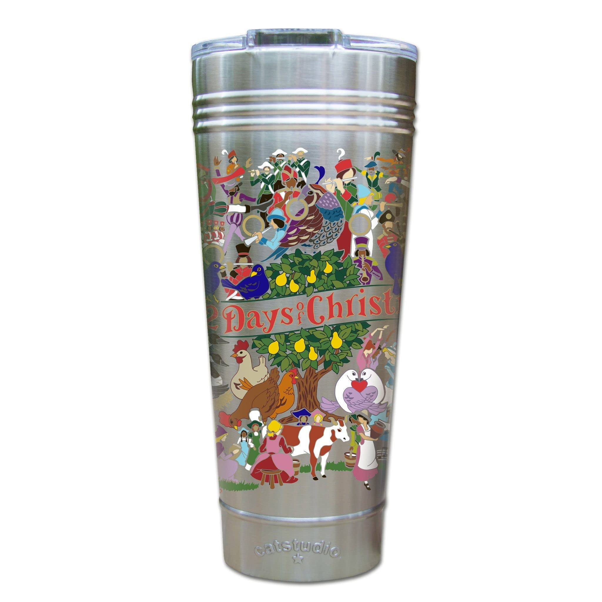 Catstudio 12 Days Of Christmas Thermal Tumbler | Triple Wall Insulation With Non Slip Bottom | Great Holiday and Christmas Travel Cup for Water, Coffee, Tea, or Smoothies