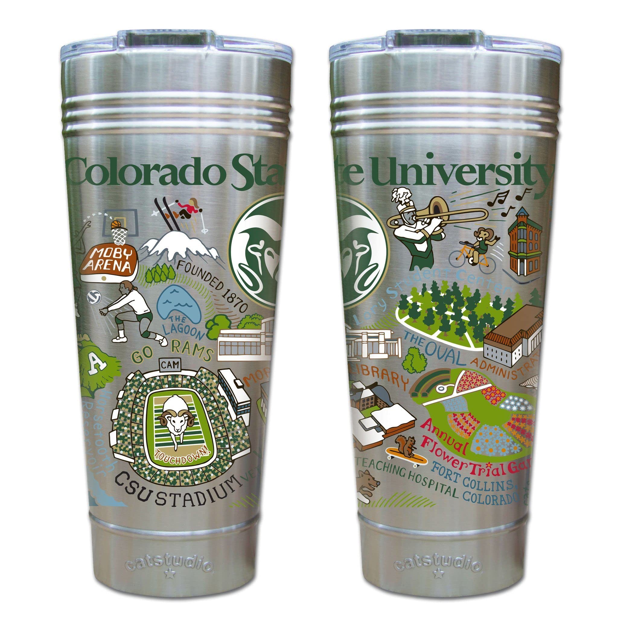 Catstudio Colorado State University Collegiate Thermal Tumbler | Triple Wall Insulation With Non Slip Bottom | Great College Travel Cup for Water, Coffee, Tea, or Smoothies