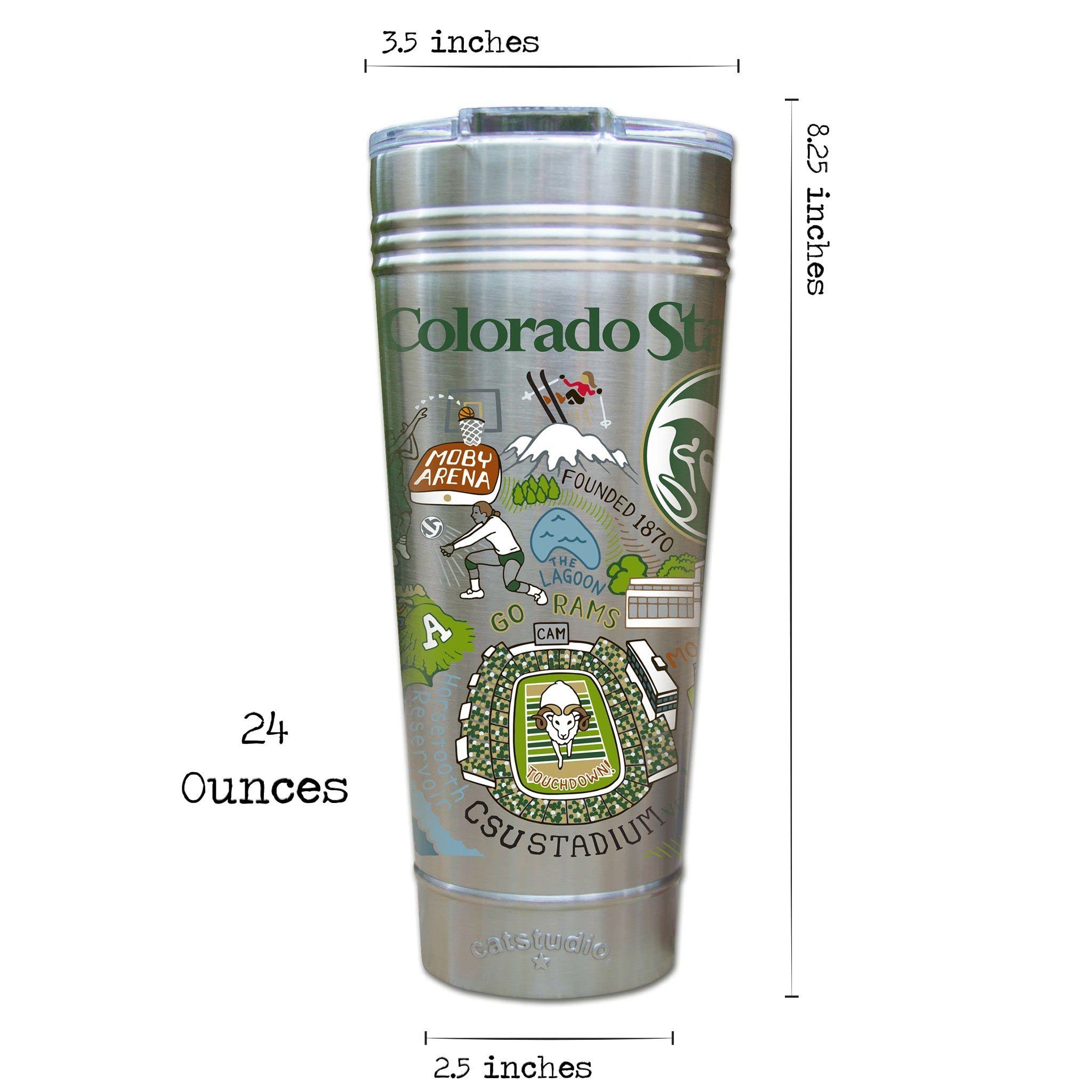 Catstudio Colorado State University Collegiate Thermal Tumbler | Triple Wall Insulation With Non Slip Bottom | Great College Travel Cup for Water, Coffee, Tea, or Smoothies