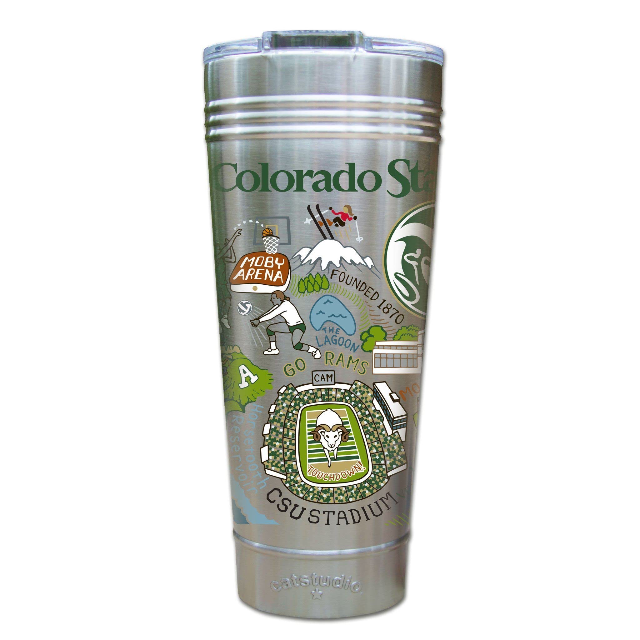 Catstudio Colorado State University Collegiate Thermal Tumbler | Triple Wall Insulation With Non Slip Bottom | Great College Travel Cup for Water, Coffee, Tea, or Smoothies