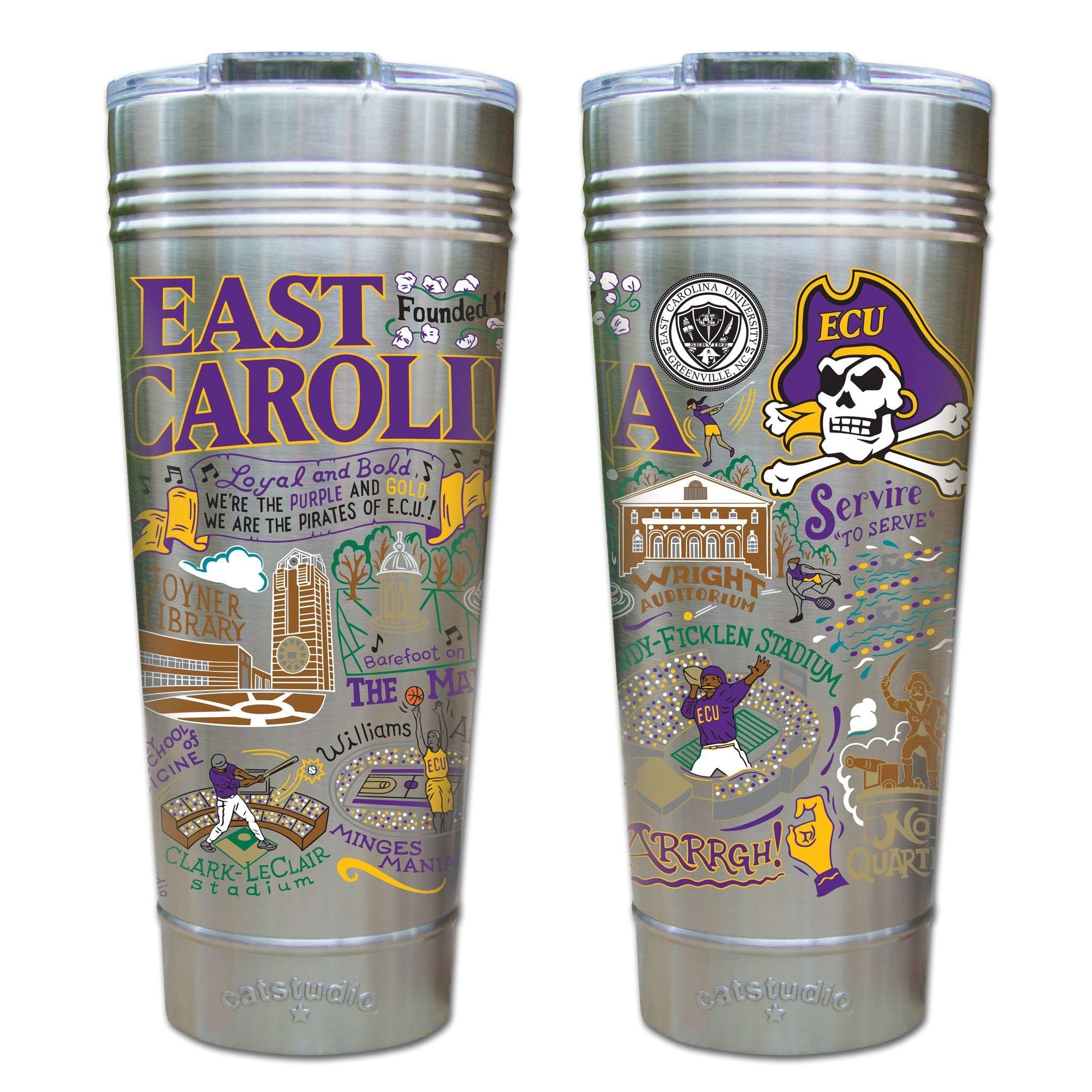 Catstudio East Carolina University Collegiate Thermal Tumbler | Triple Wall Insulation With Non Slip Bottom | Great College Travel Cup for Water, Coffee, Tea, or Smoothies
