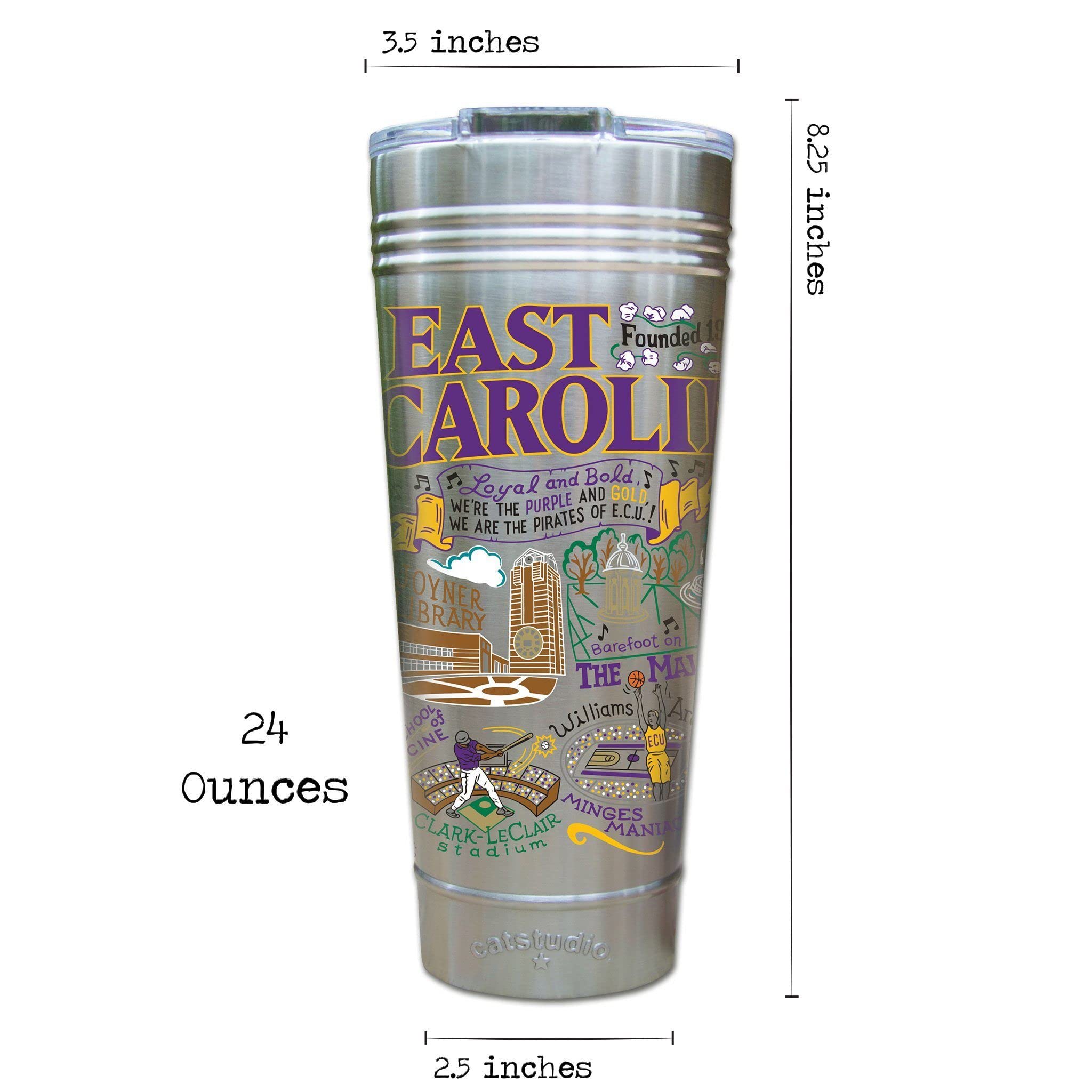 Catstudio East Carolina University Collegiate Thermal Tumbler | Triple Wall Insulation With Non Slip Bottom | Great College Travel Cup for Water, Coffee, Tea, or Smoothies