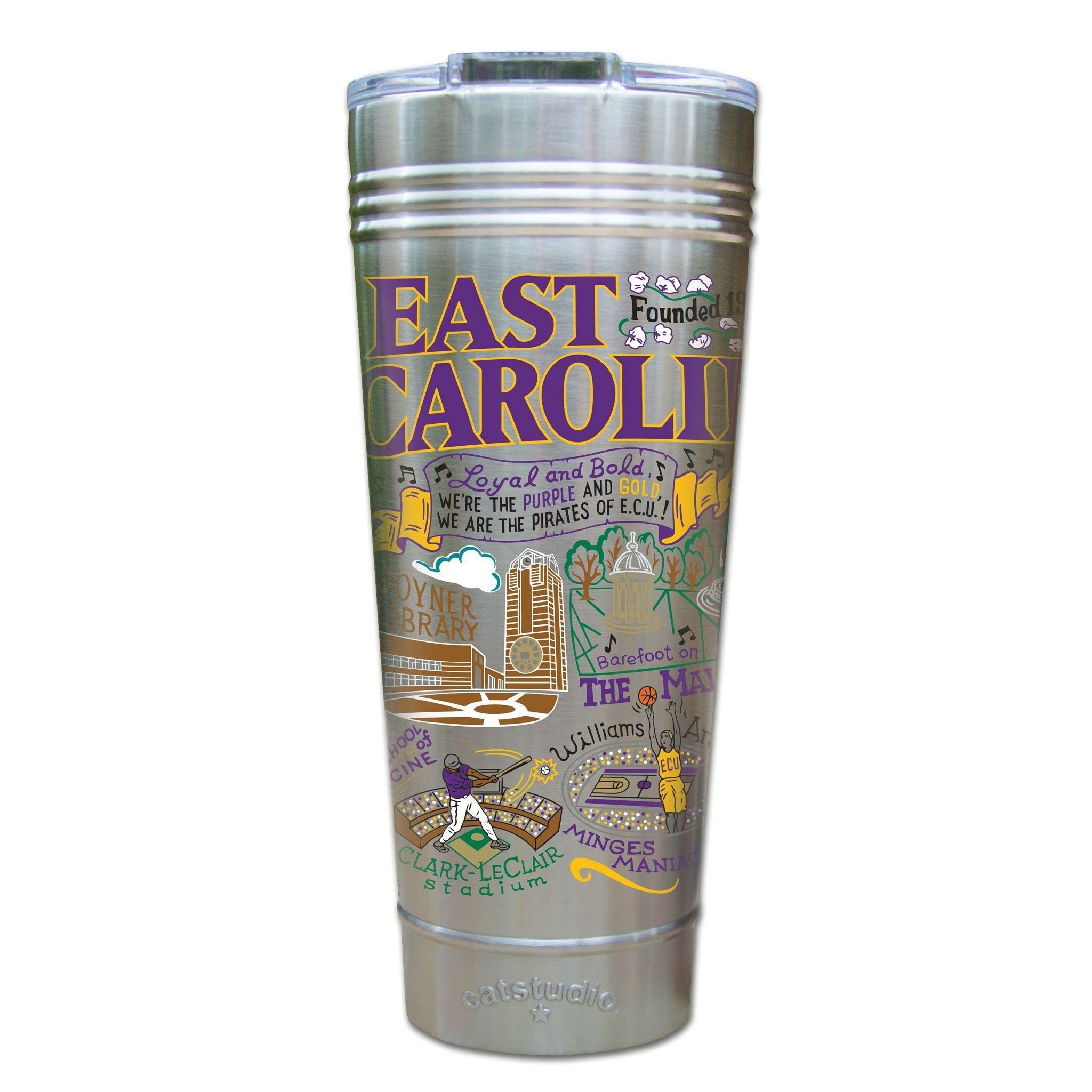 Catstudio East Carolina University Collegiate Thermal Tumbler | Triple Wall Insulation With Non Slip Bottom | Great College Travel Cup for Water, Coffee, Tea, or Smoothies