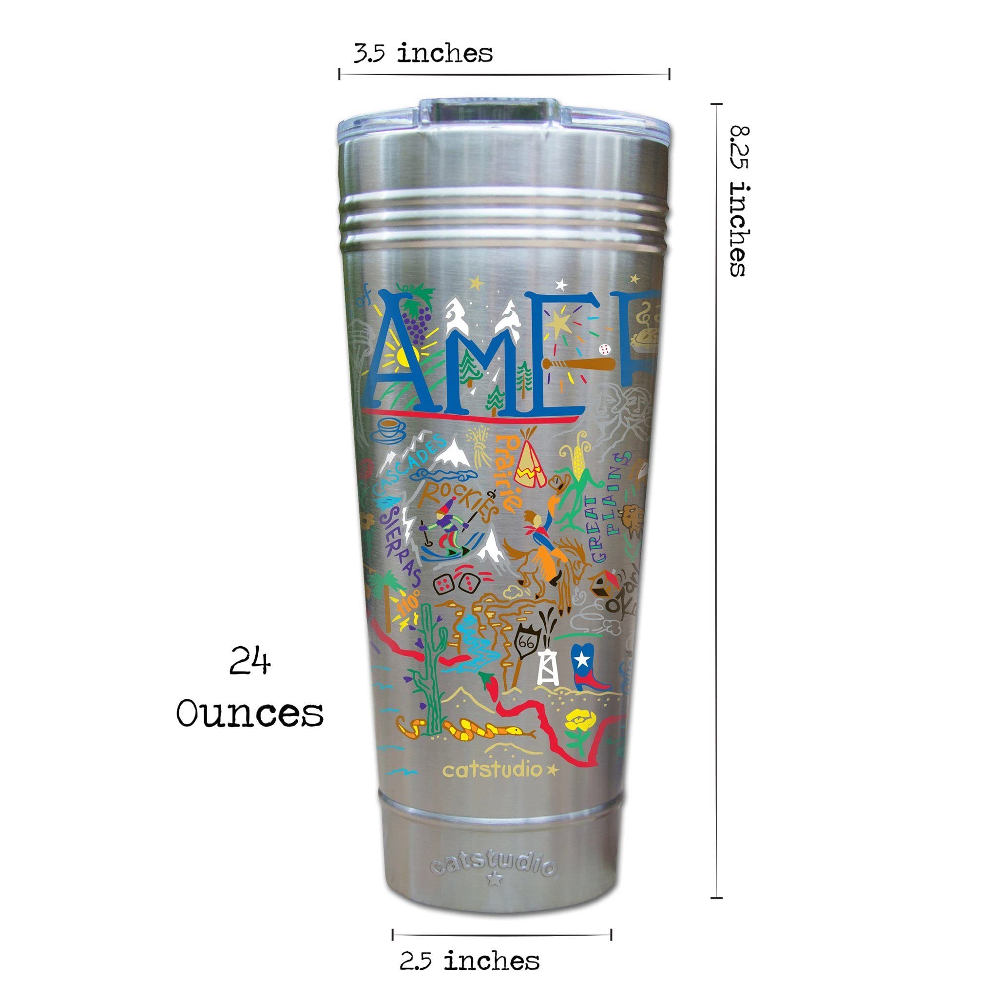 Catstudio America Thermal Tumbler | Triple Wall Insulation With Non Slip Bottom | Great Travel Cup for Water, Coffee, Tea, or Smoothies