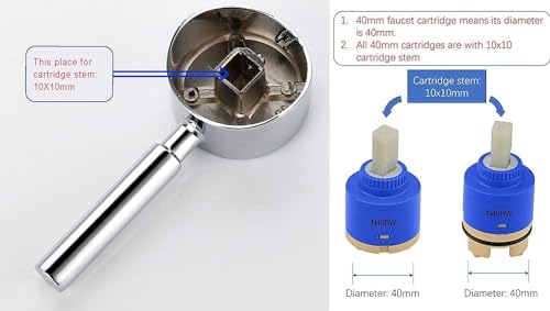 RXXR Single Faucet Handle Compatible with 40mm Tap Cartridge (Cartridge Stem 10 * 10mm) Faucet Replacement Handles Lever for Kitchen Basin Bathroom, Polished Chrome Finish