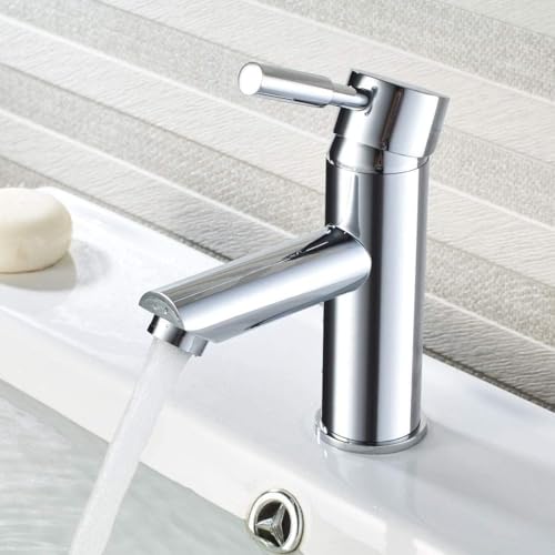 RXXR Single Faucet Handle Compatible with 40mm Tap Cartridge (Cartridge Stem 10 * 10mm) Faucet Replacement Handles Lever for Kitchen Basin Bathroom, Polished Chrome Finish