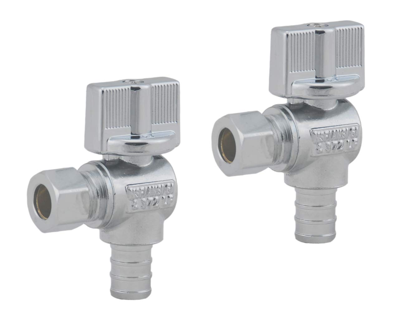 LD Valve- 1/4 Turn Angle Stop Valve 3/8-in Compression x 1/2-in Pex, Quarter Turn LF Brass Chrome Plated OD to Pex Angle Shut Off Valve for Faucet or Toilet Installation (2-Pack)
