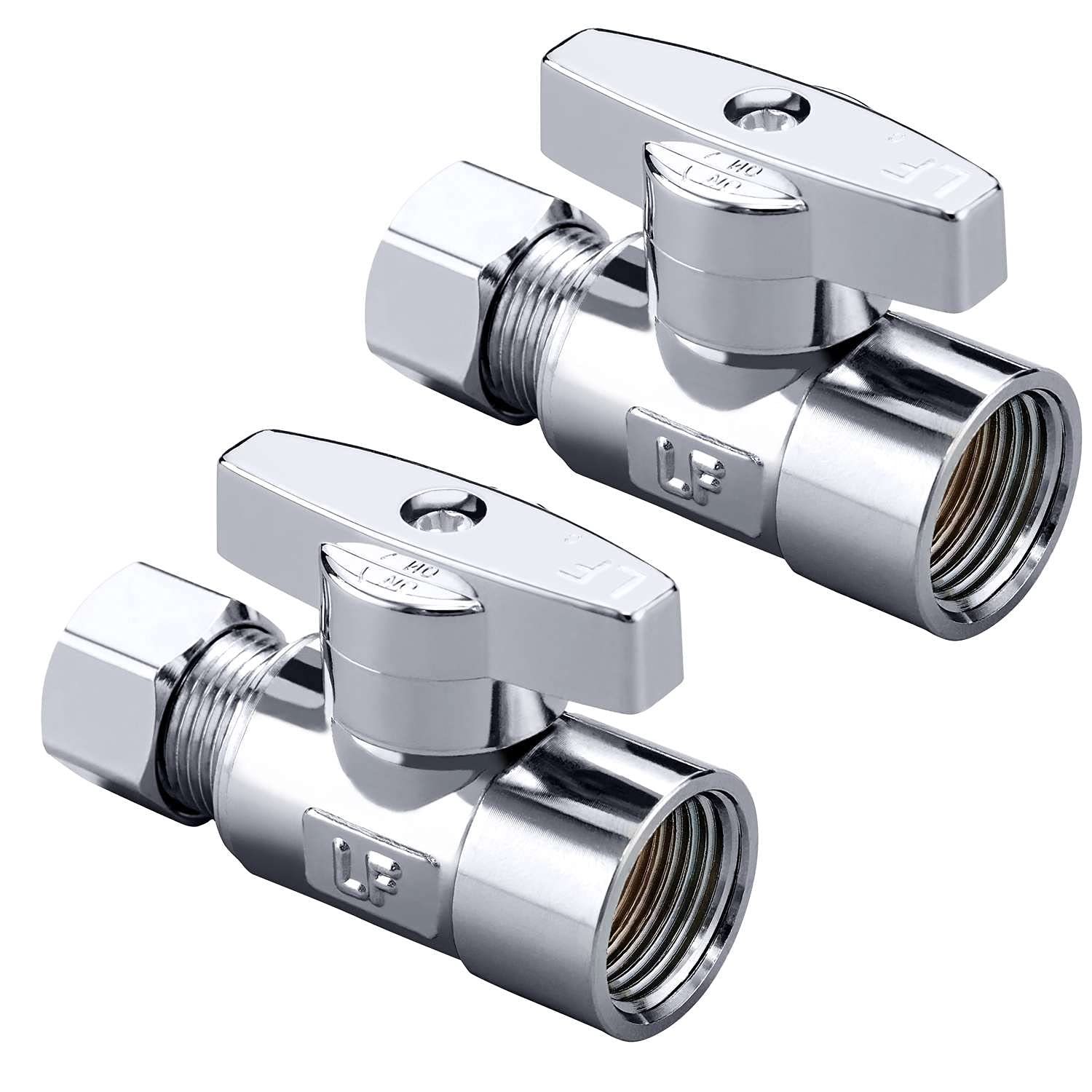 Minimprover 2 Pack Premium Brass Chrome plated 3/8" FIP Female Thread x 3/8 Inch OD Compression Quarter Turn Straight Water Angle Stop Valve Shut Off