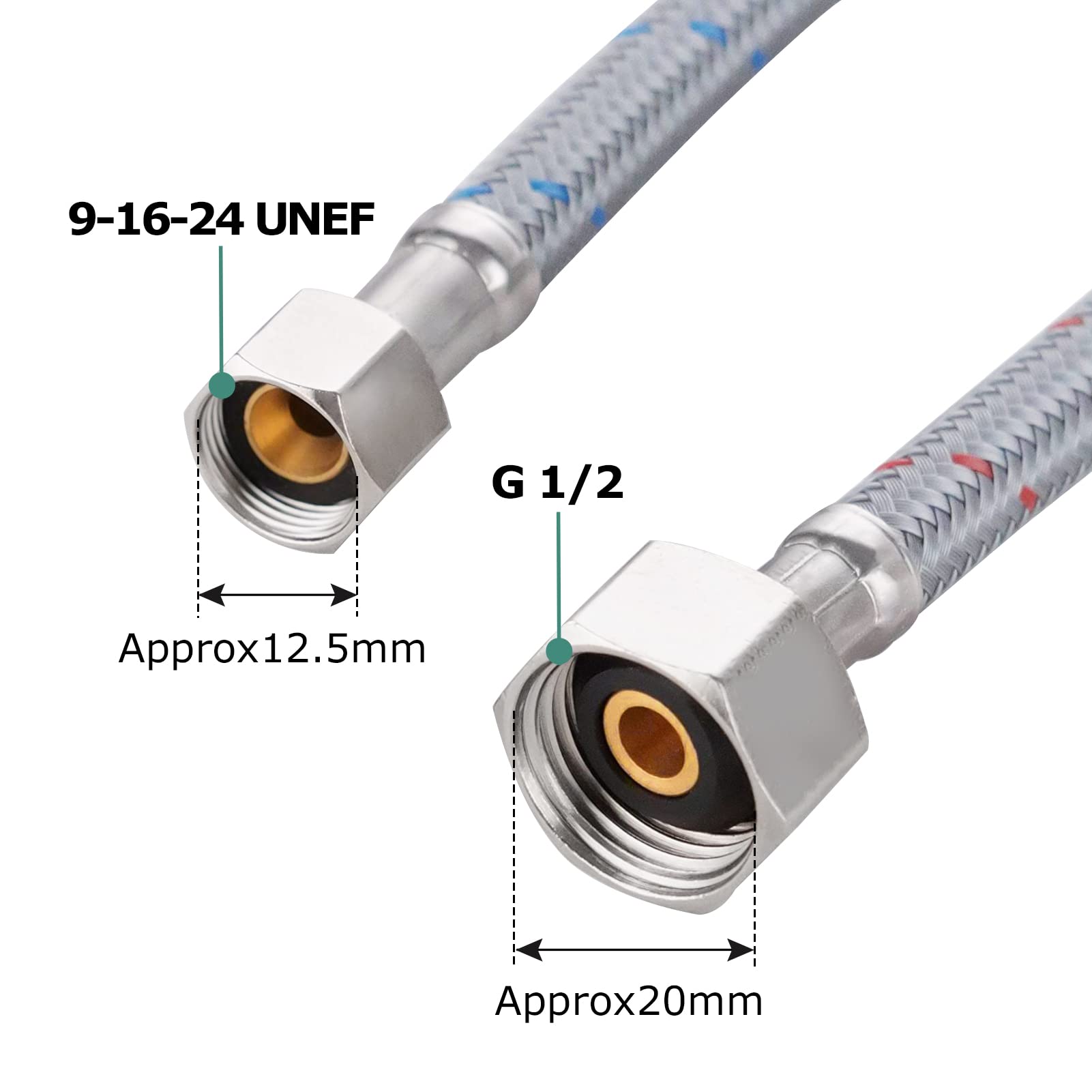 PARLOS 24 Inch Faucet Water Supply Lines cUPC CERTIFIED with 9/16-24 UNEF threads Brass Connector, 2103001