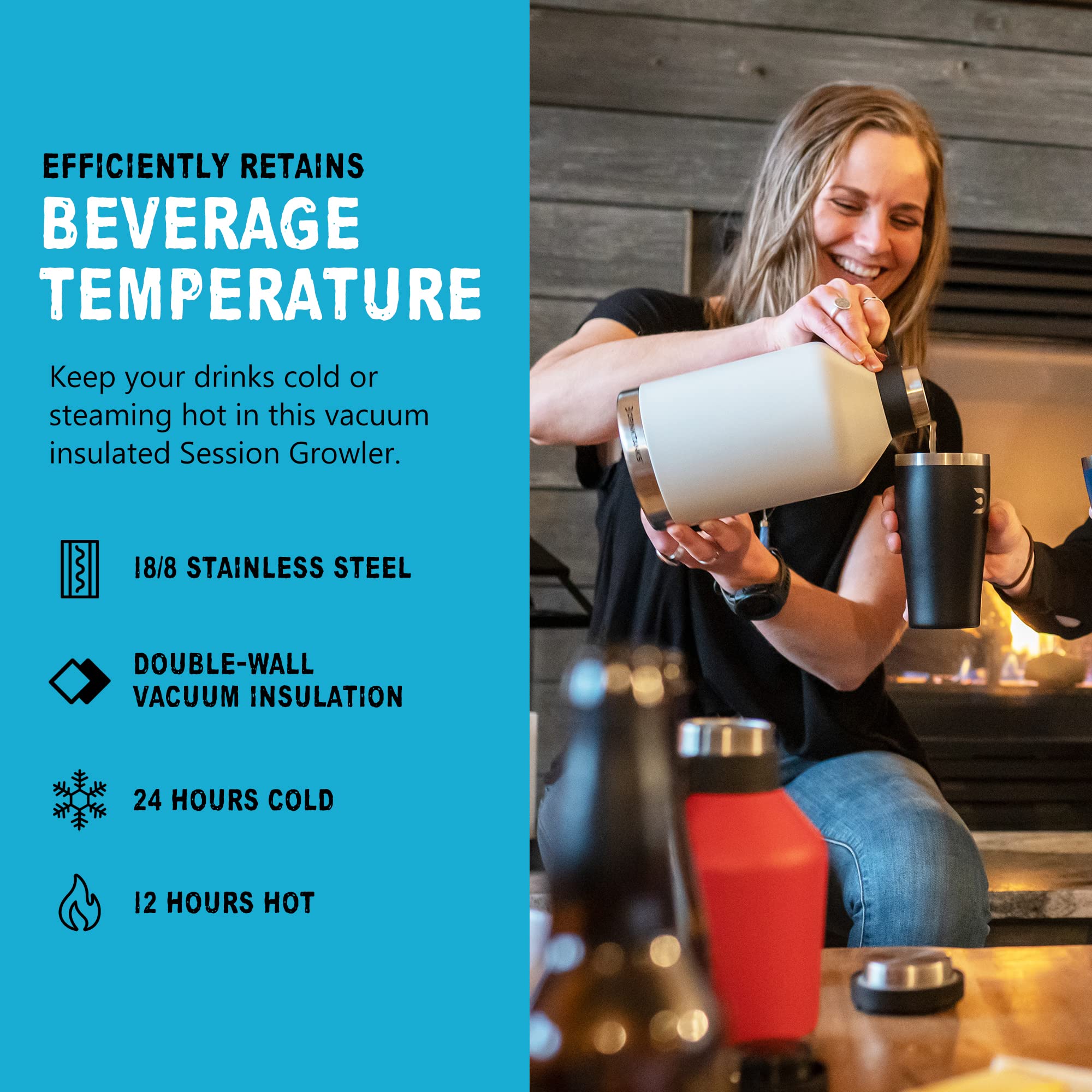 DrinkTanks - DrinkTanks Session Growler, Passivated Stainless Steel Growlers for Beer, Leakproof and Vacuum Insulated Beverage Tumbler, Soda, Wine, or Coffee Tumbler with Handle, 64 Oz, Obsidian