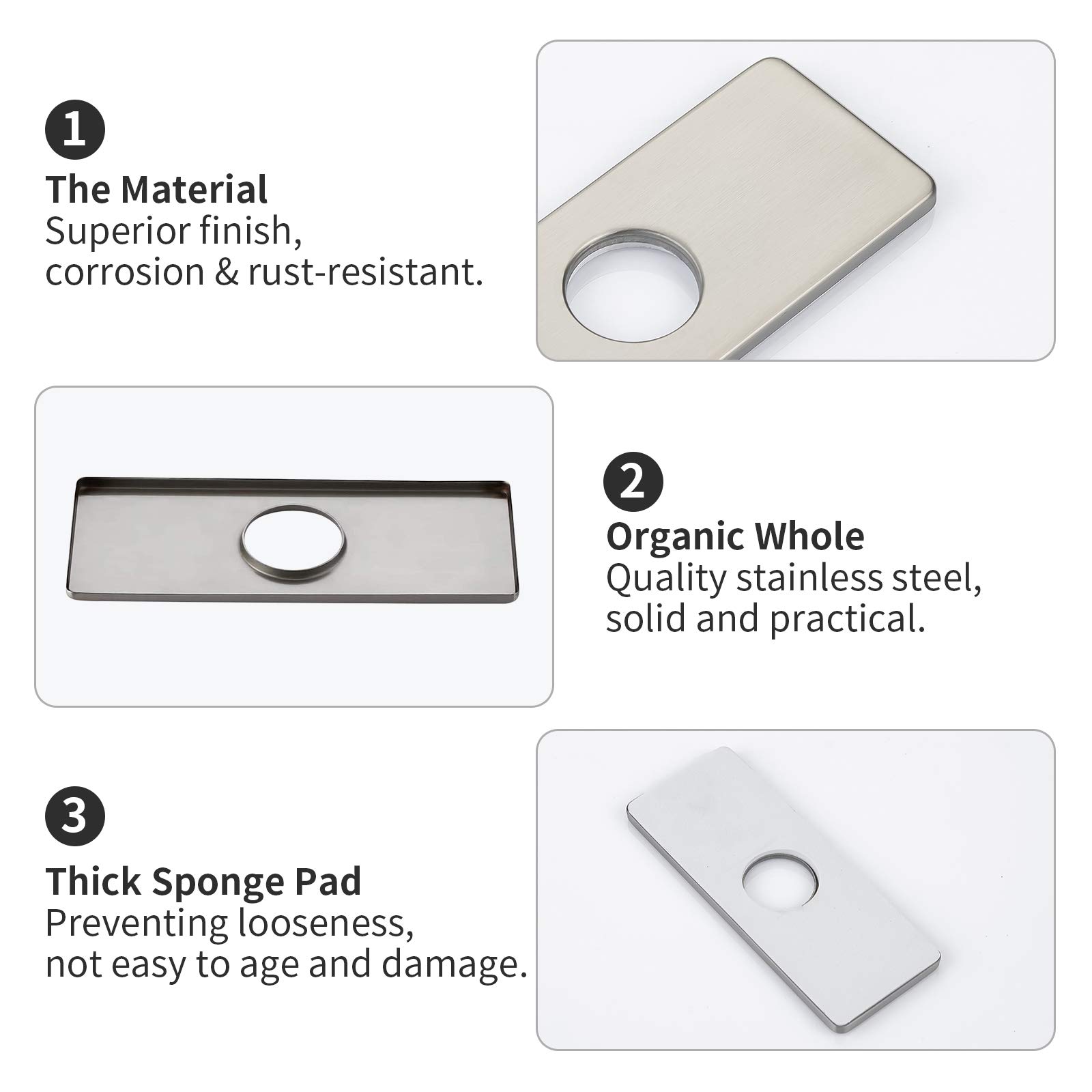 KAIYING 6" Hole Cover Deck Plate for Bathroom Vanity Sink, 3-to-1 Bathroom Faucet Escutcheon Plate, Rectangle, Stainless Steel (Brushed Nickel)