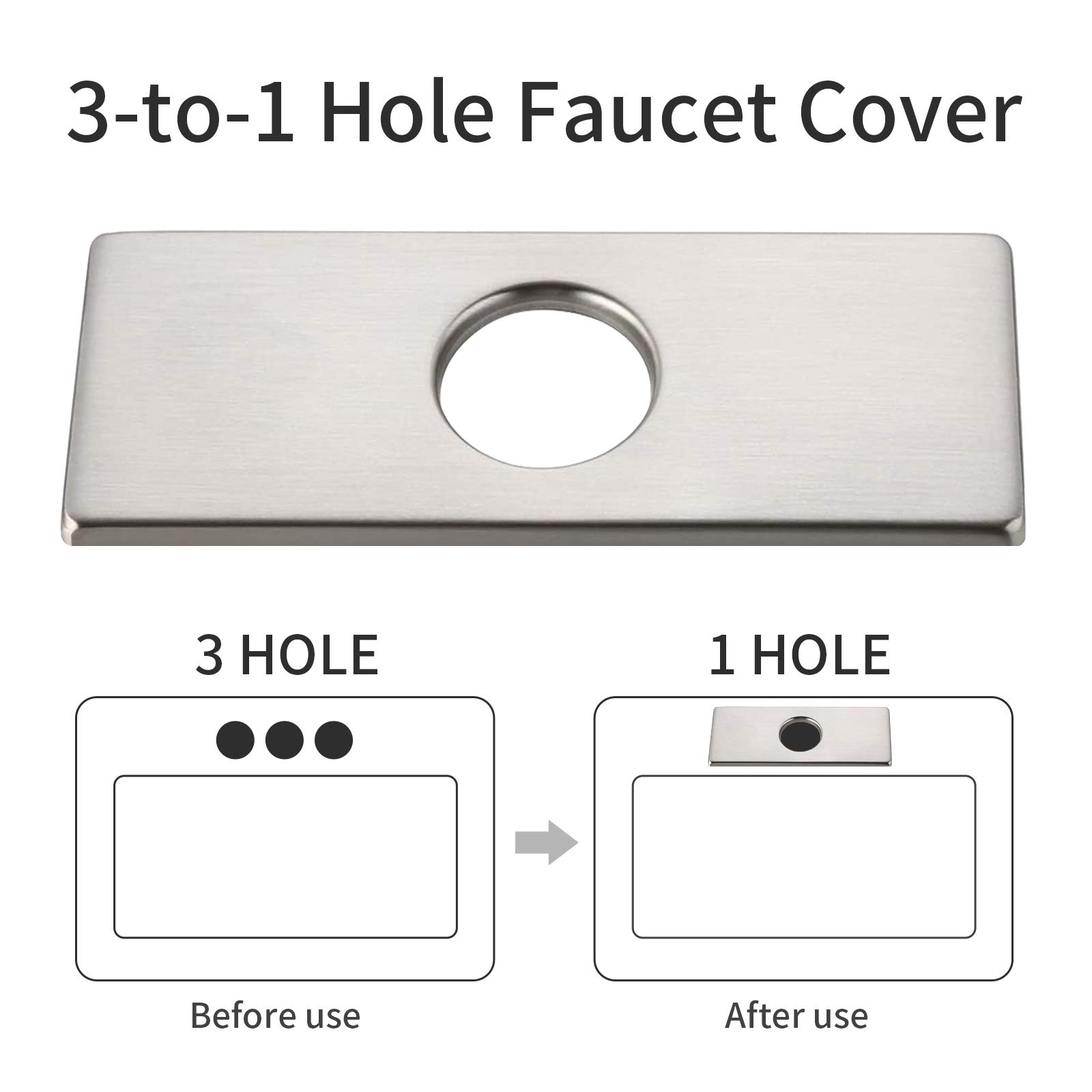 KAIYING 6" Hole Cover Deck Plate for Bathroom Vanity Sink, 3-to-1 Bathroom Faucet Escutcheon Plate, Rectangle, Stainless Steel (Brushed Nickel)