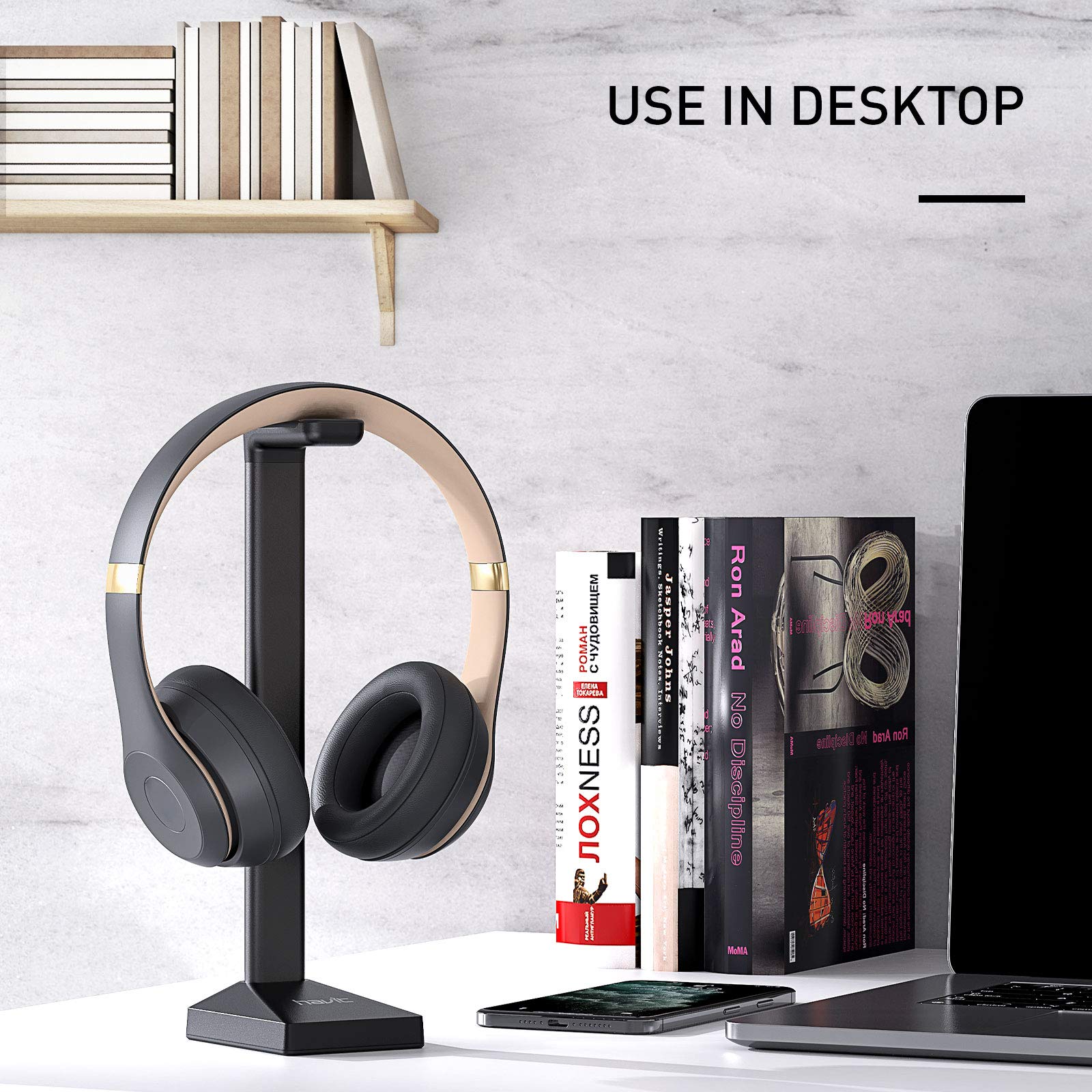 havit PC Gaming Headset Headphone Stand Holder Hanger Hook 2 in 1 Headphones Stand Aluminum Pole Solid Base Rubber Anti-Slip for Desk Wall Desk Compatible All Headphone