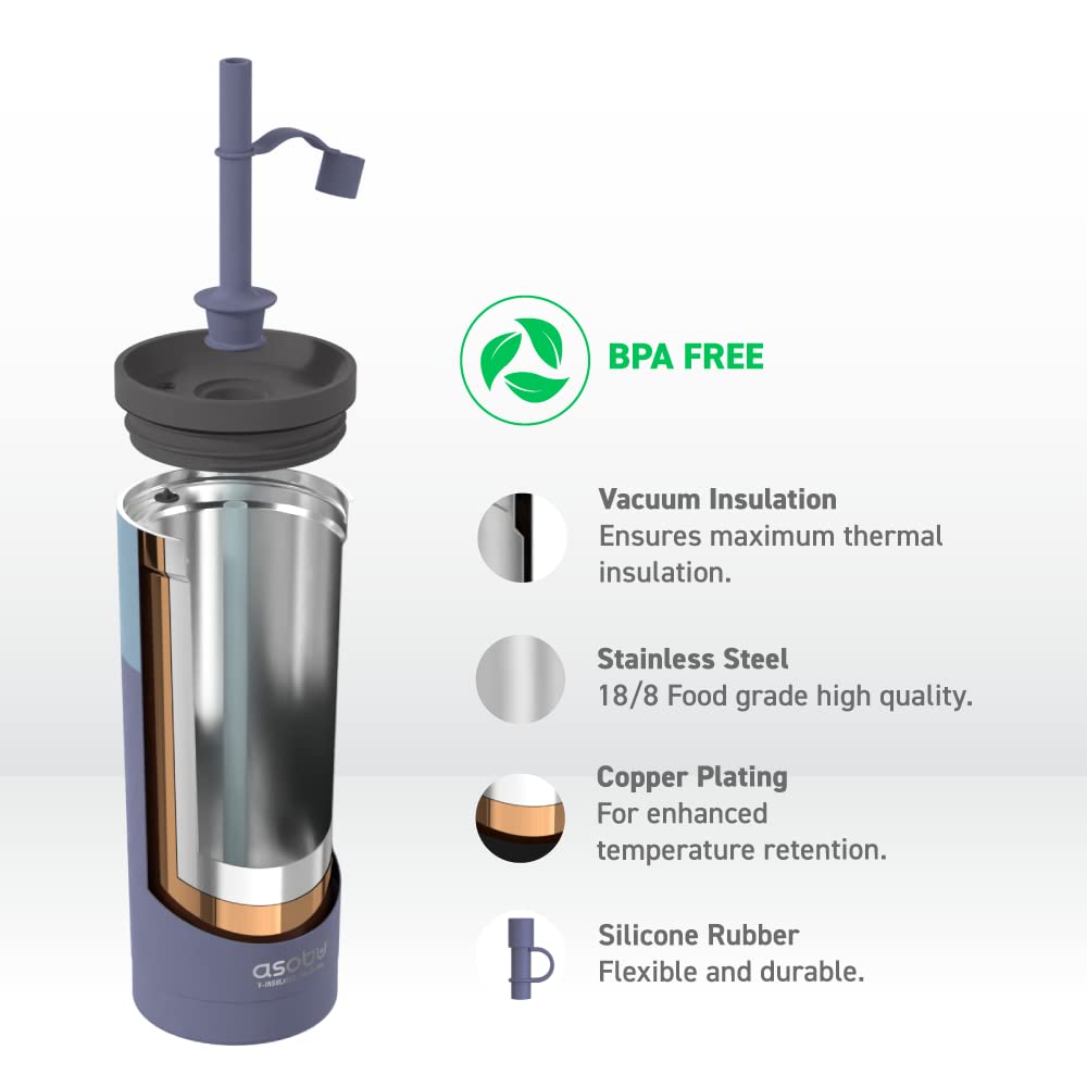 asobu Sippy Double Wall Stainless Steel Tumbler with Silicone Flexible Straw, 20 Ounces (Pastel Purple)
