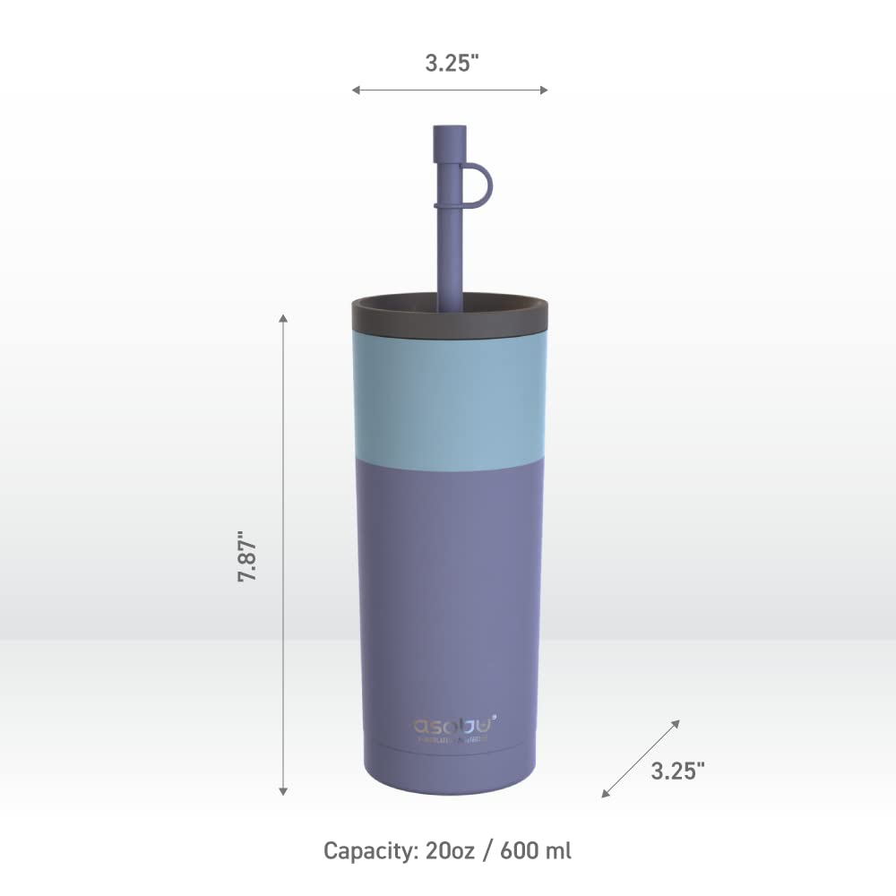 asobu Sippy Double Wall Stainless Steel Tumbler with Silicone Flexible Straw, 20 Ounces (Pastel Purple)