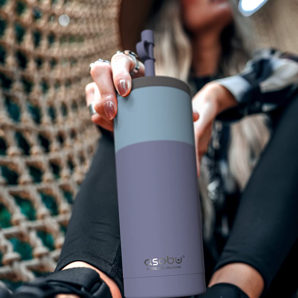 asobu Sippy Double Wall Stainless Steel Tumbler with Silicone Flexible Straw, 20 Ounces (Pastel Purple)